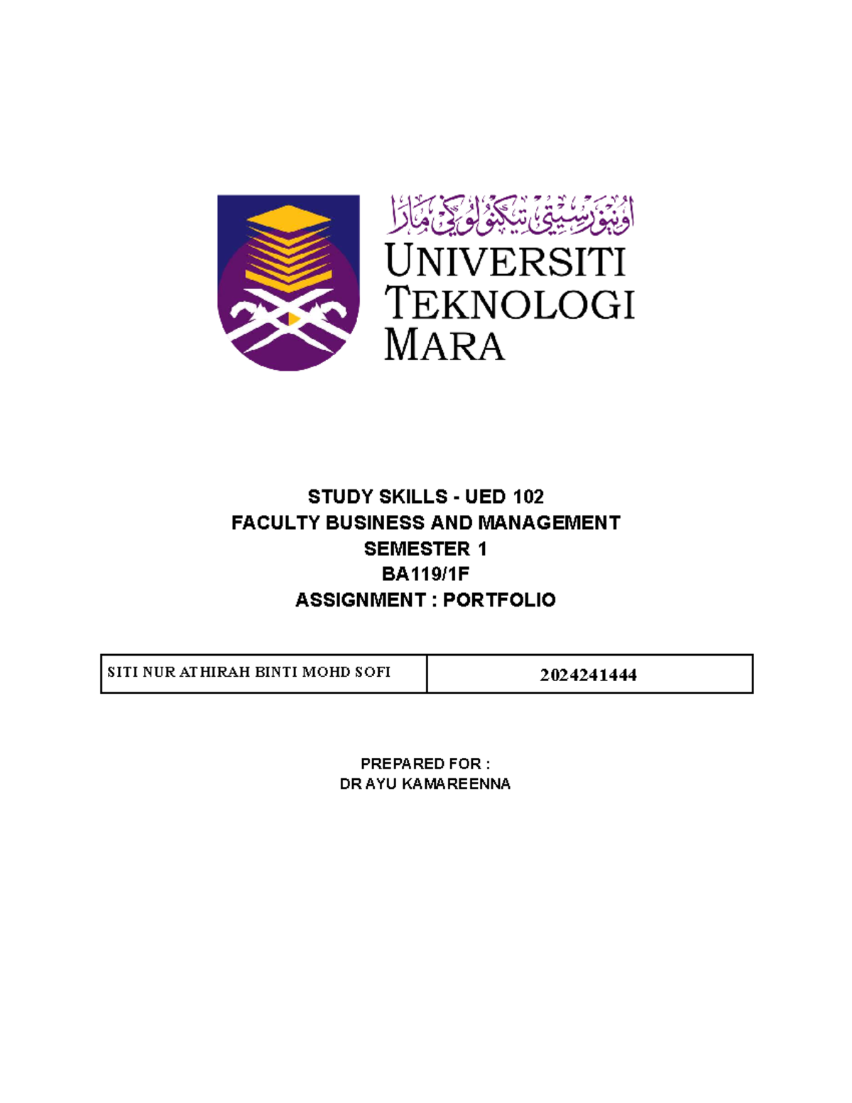 Portfolio for UED 102: Study Skills Assignment Overview - Studocu