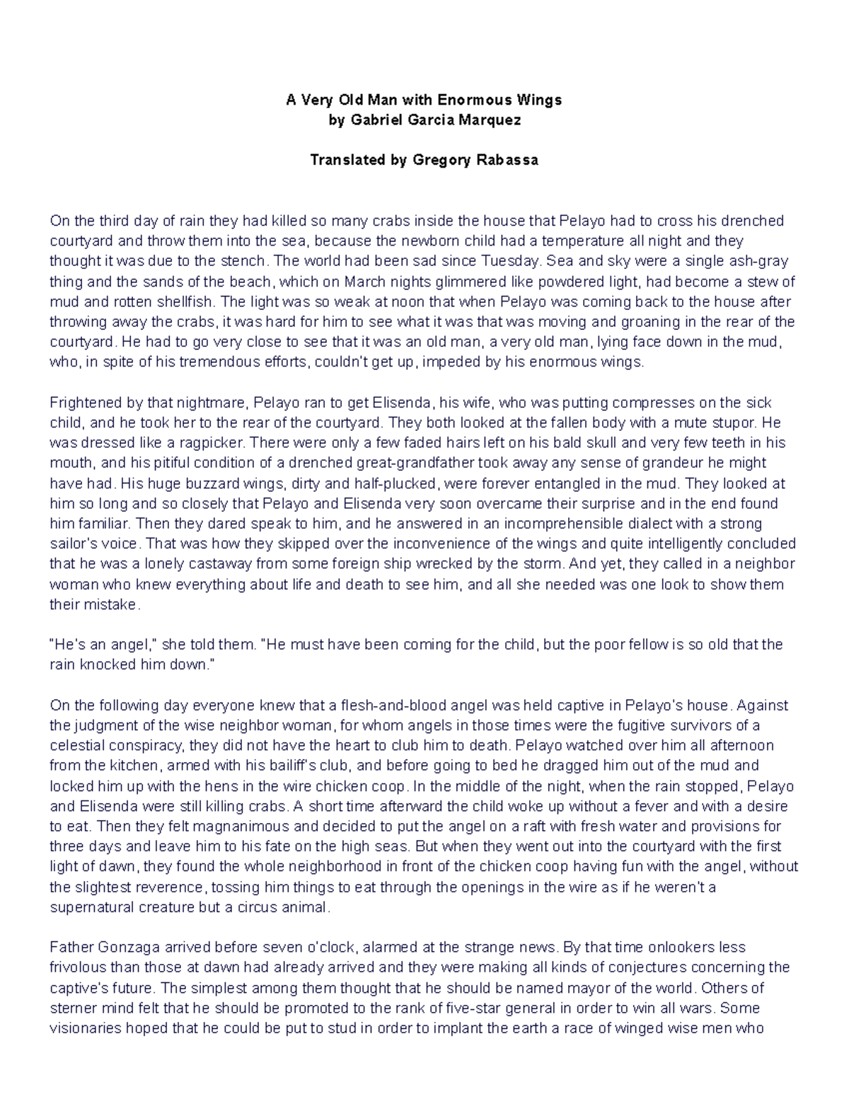 A Very Old Man with Enormous Wings Analysis - A Very Old Man with ...