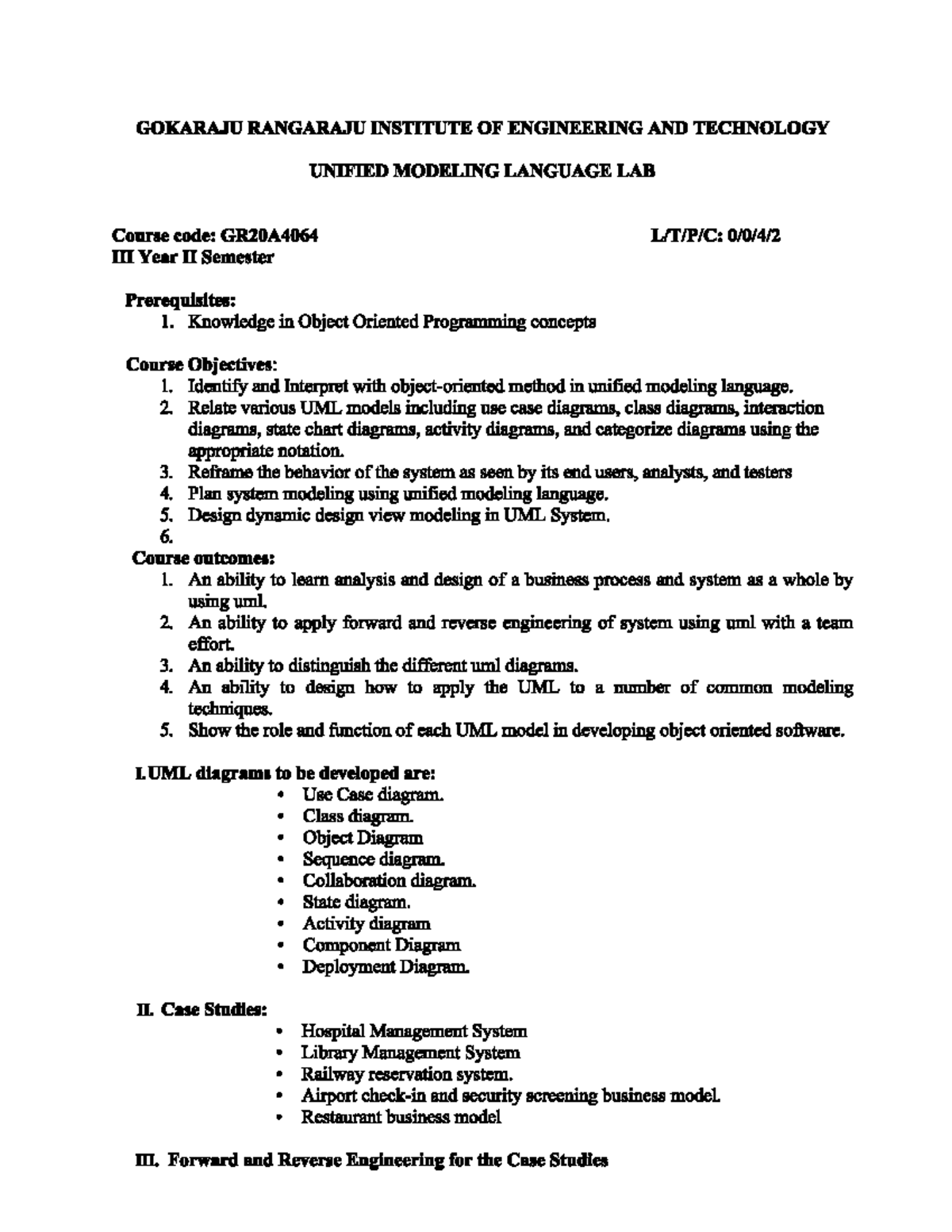 UML lab report for GR20 III B.Tech II Sem: Diagrams and models - Studocu