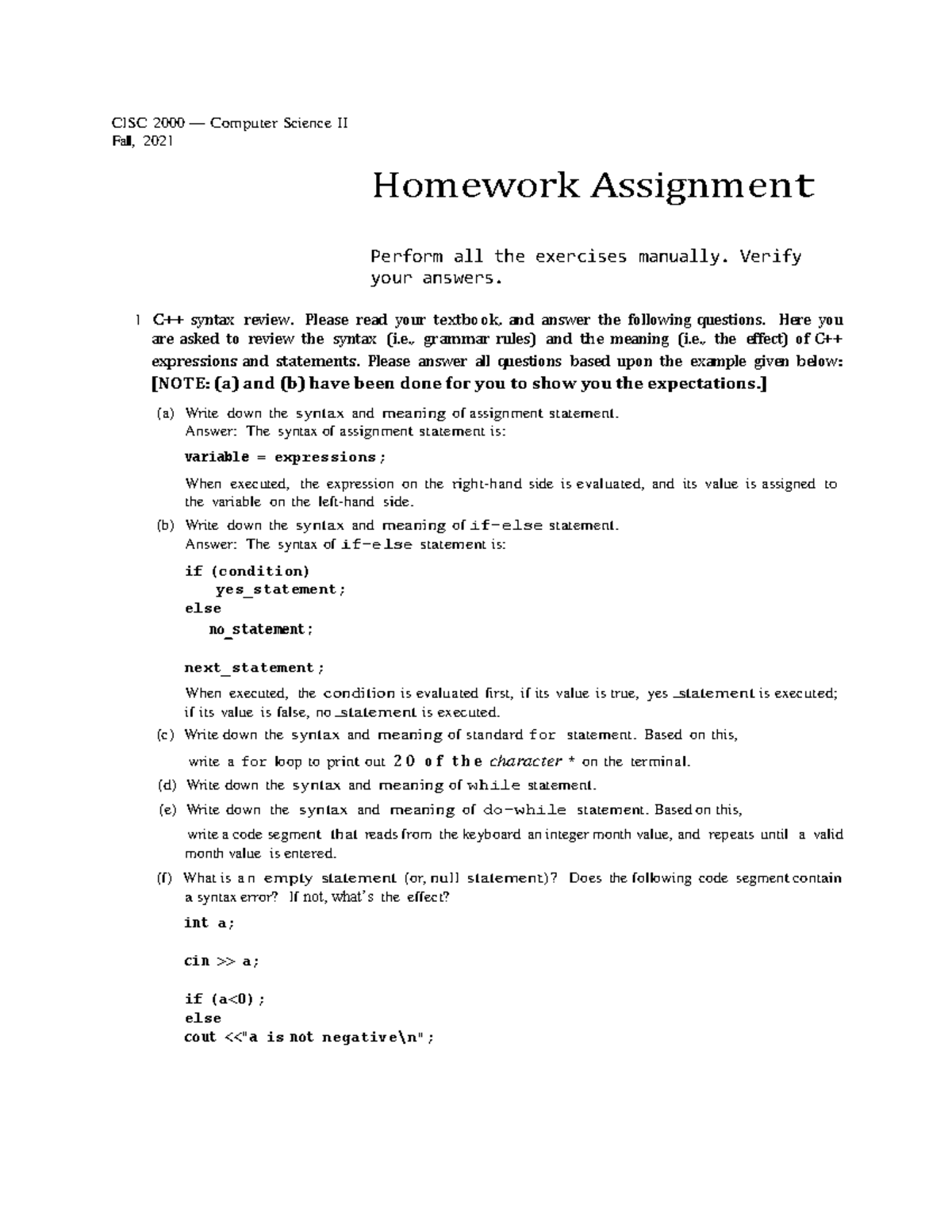 CISC 2000 - Computer Science II Homework 1: C++ Syntax Overview - Studocu