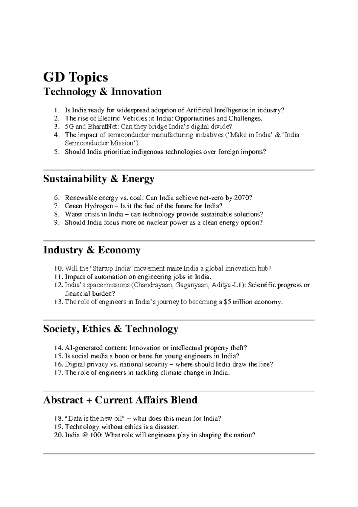 GD Topics - Hdbsbba: Exploring India's Tech Innovations and Challenges ...