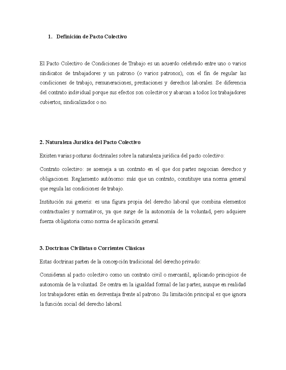 Definición y Naturaleza del Pacto Colectivo en Derecho Laboral - Studocu