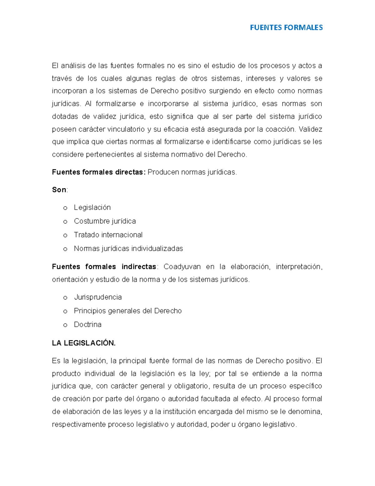 Fuentes Formales del Derecho: Resumen y Análisis Jurídico - Studocu