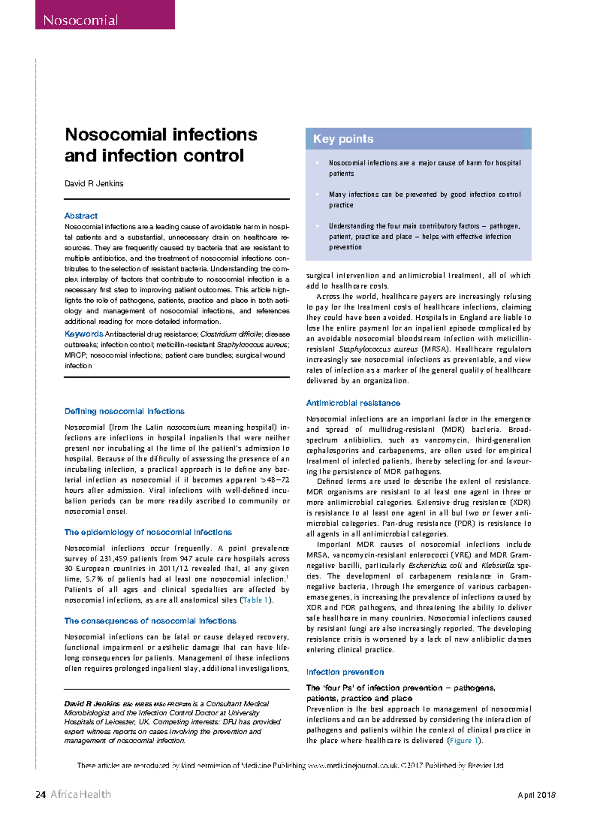 AH Apr18 Nosocomial Infections: Prevention & Control Strategies - Studocu