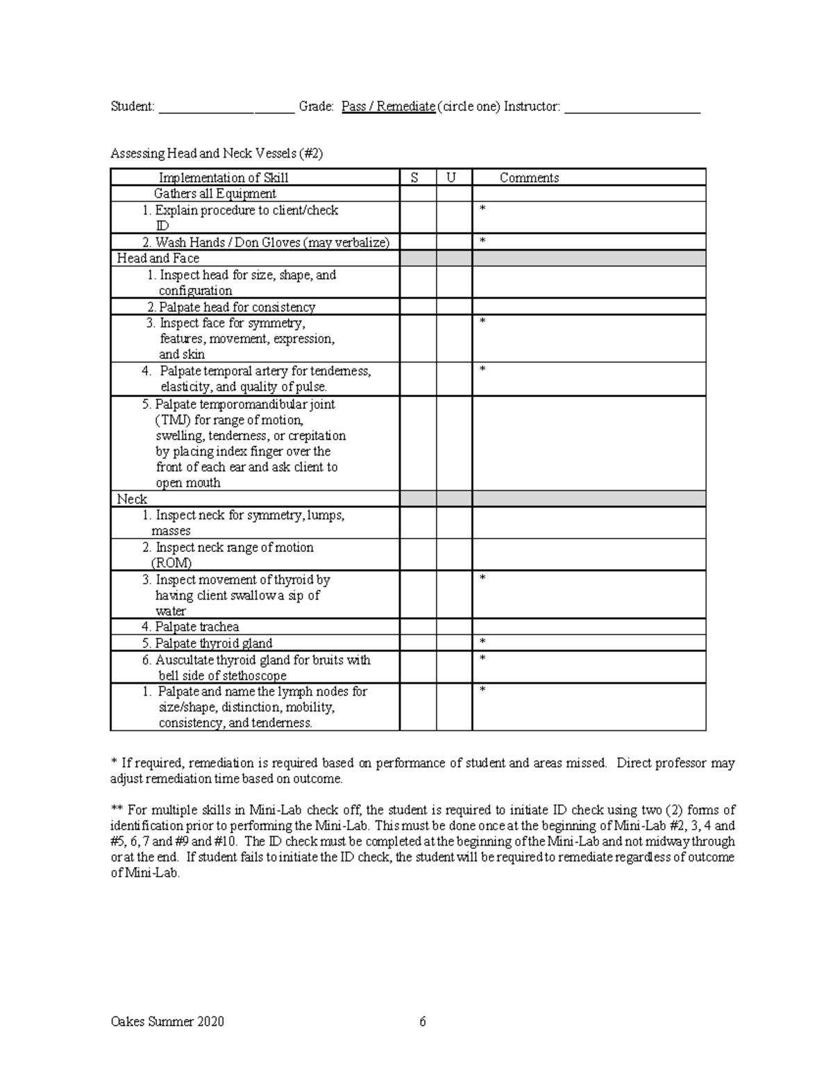 HEENT Assessment Skills Checklist - Summer 2020 - Studocu