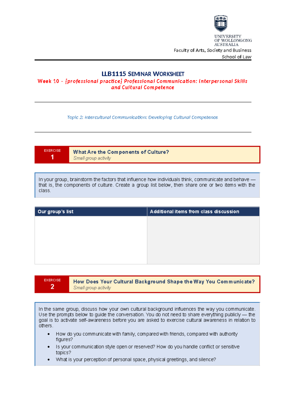 2026 LLB1115 Seminar Worksheet: Intercultural Communication ...