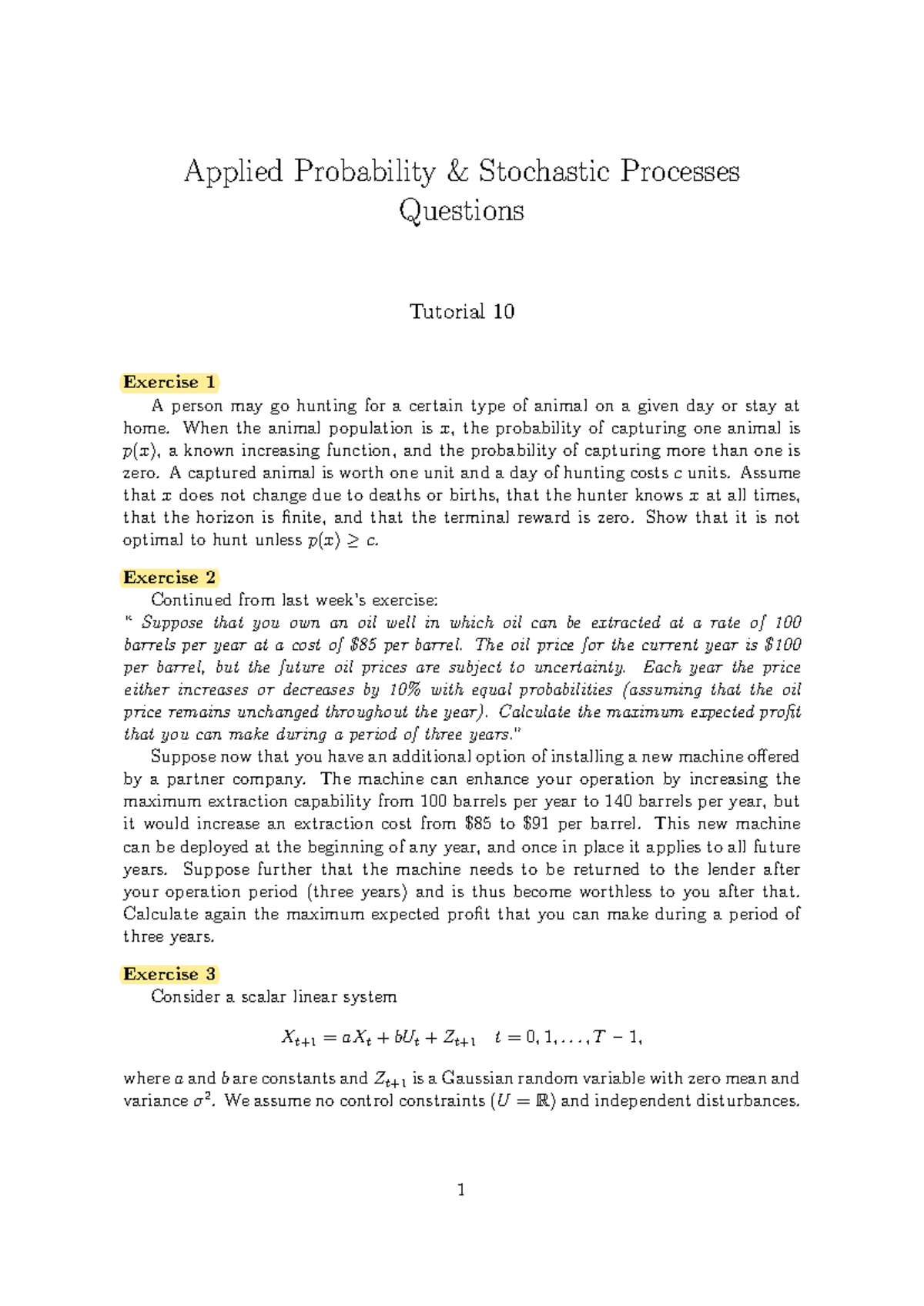 Tut-10: Applied Probability & Stochastic Processes Tutorial - Studocu