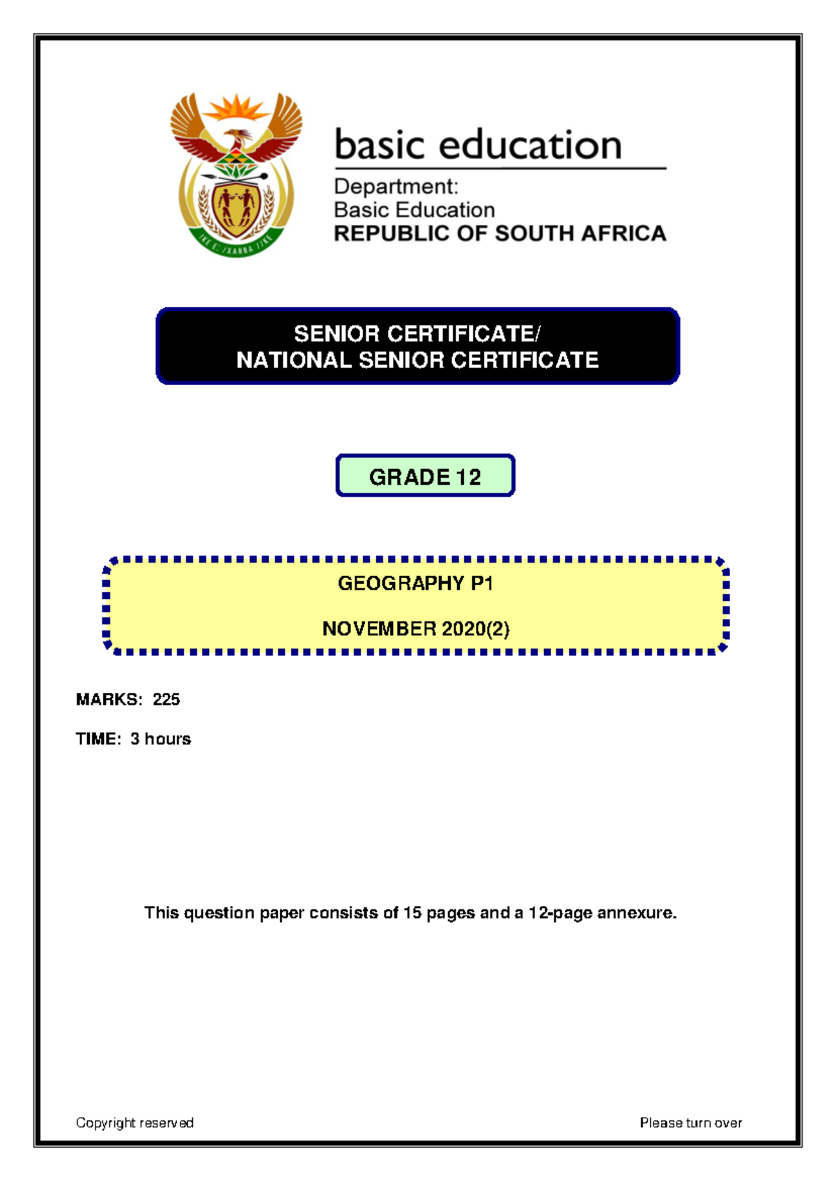 Geography P1 Nov 2020 Exam Paper for Grade 12 SC/NSC Students - Studocu