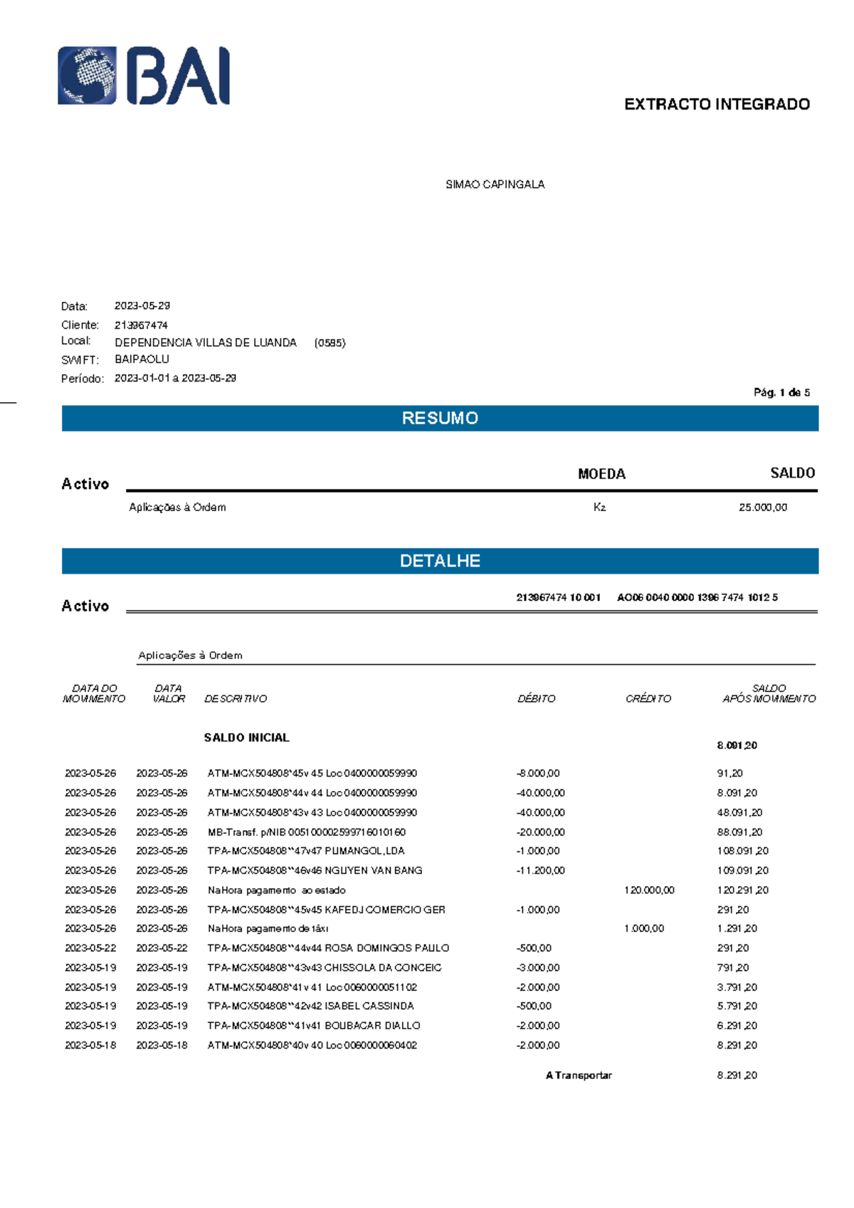 Extracto BAI - Análise de Movimentações Financeiras (DIREITO ...