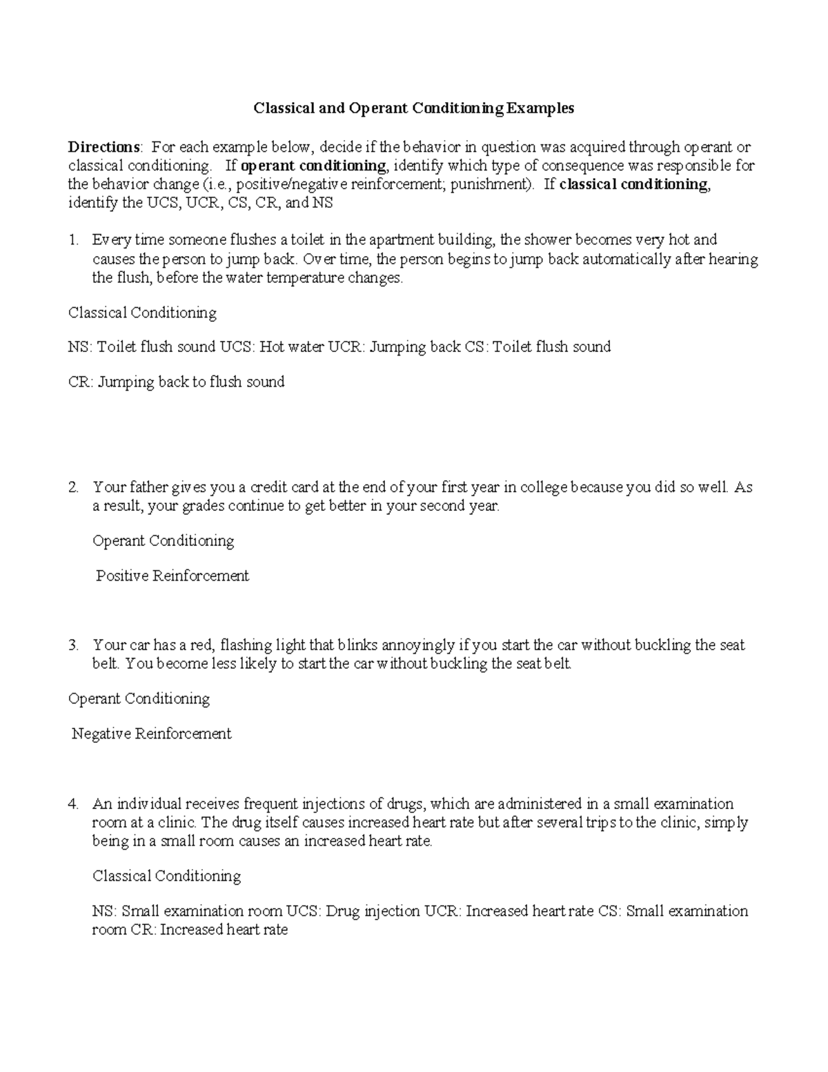 AP Psych CCOC: Classical & Operant Conditioning Examples - Studocu