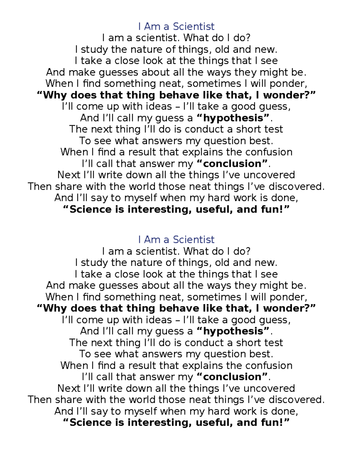 I Am a Scientist - Poem Analysis and Reflection - Studocu