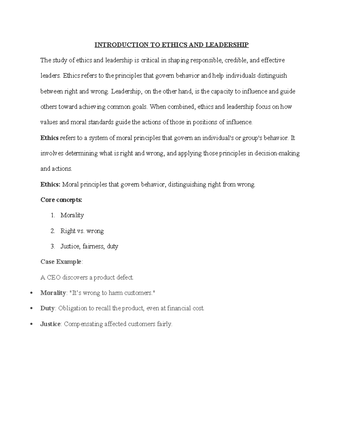 Lesson 1: Introduction to Ethics and Leadership - Key Concepts and ...