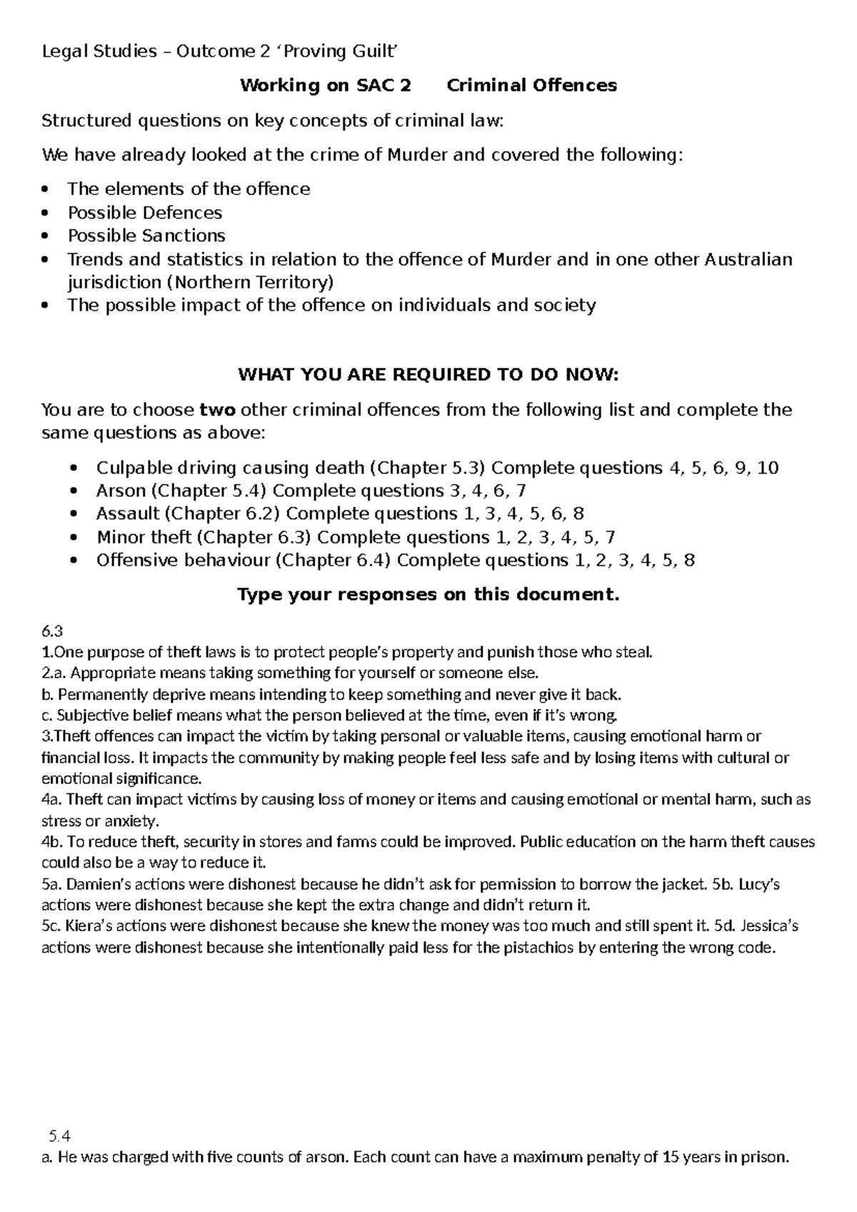 Legal Studies Unit 1 SAC2 Activities Final - Legal Studies – Outcome 2 ...