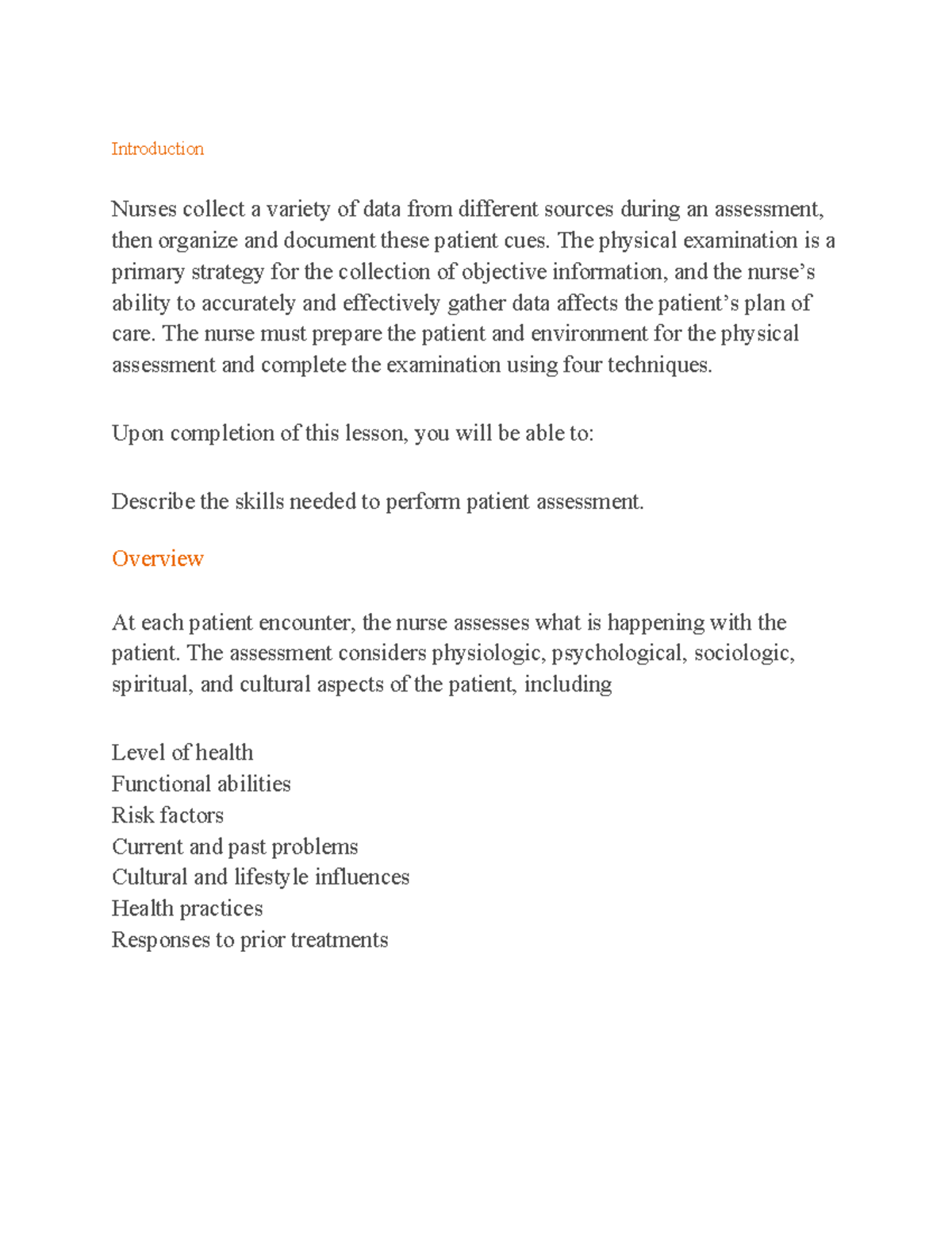 NUR 101: Collecting Patient Assessment Data and Cues - Studocu