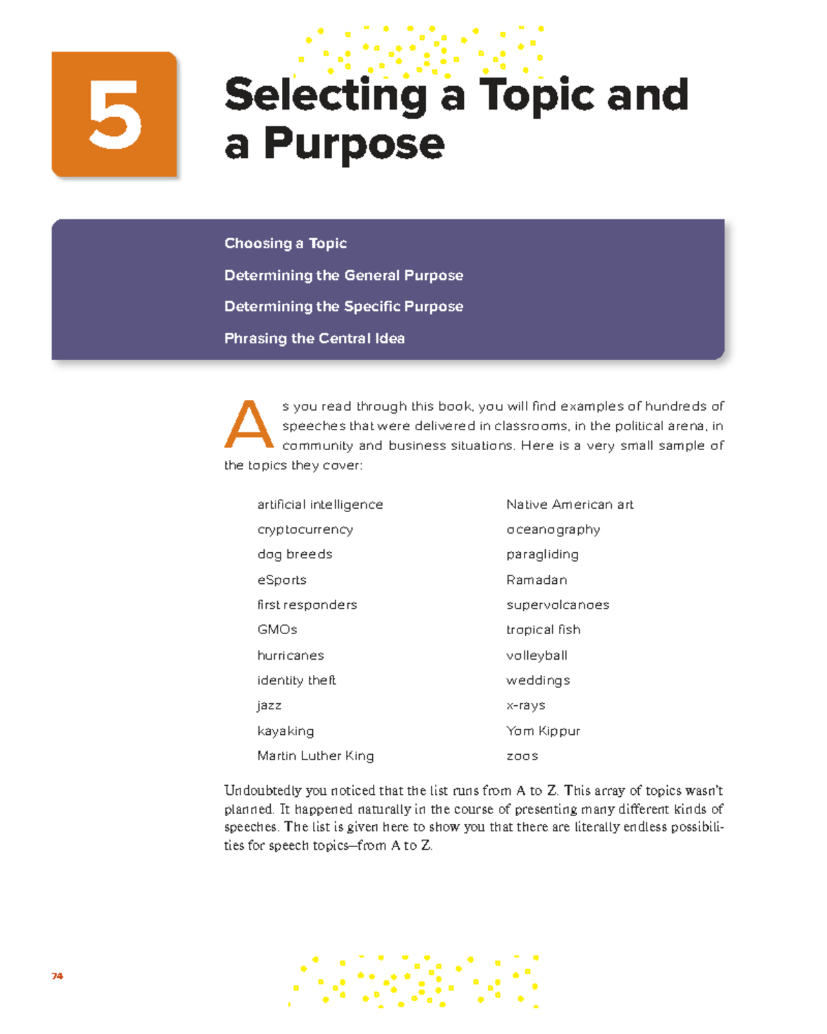 Chapter 5: Selecting a Topic and Purpose in Speechmaking - Studocu