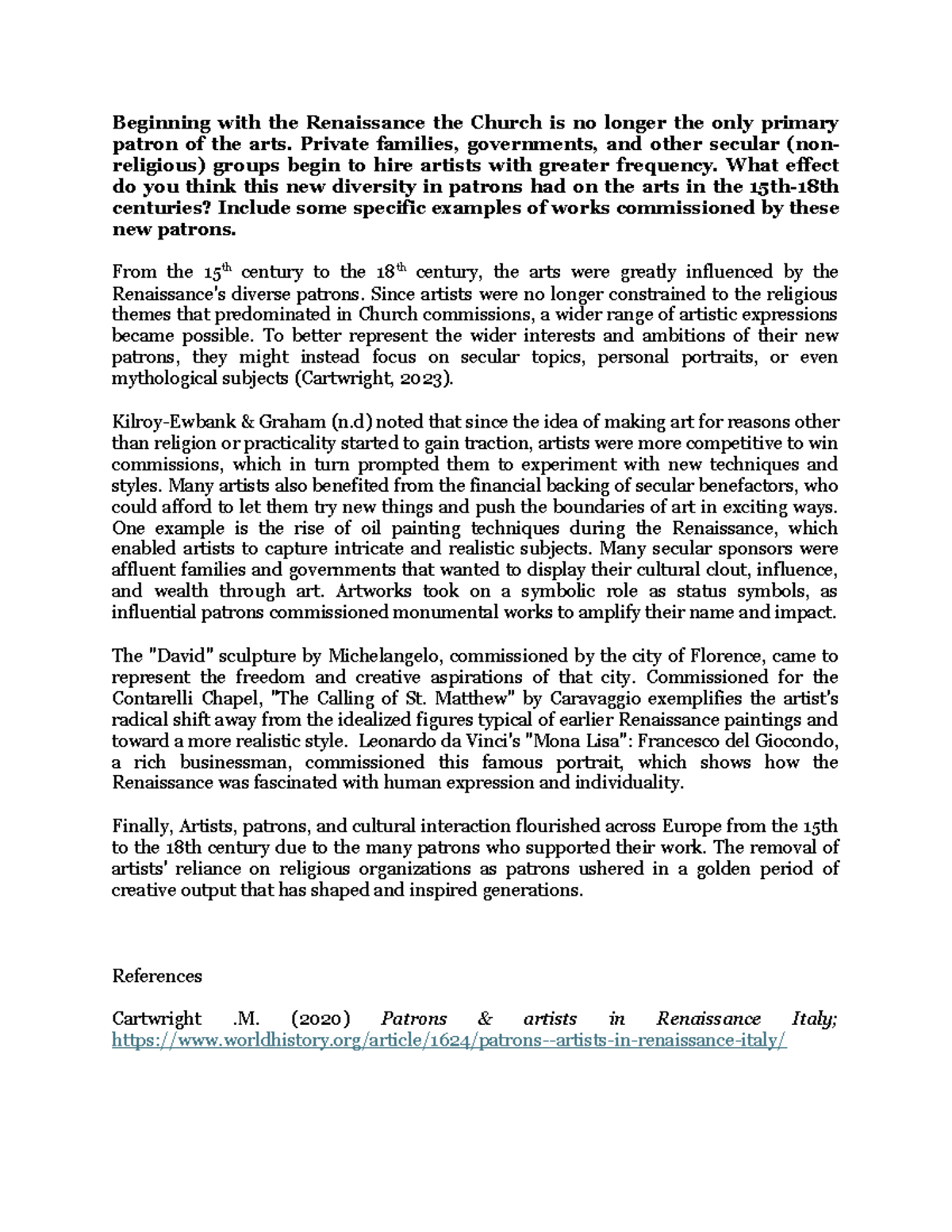 AHIST 1401 - The Impact of Secular Patrons on 15th-18th Century Arts - Studocu