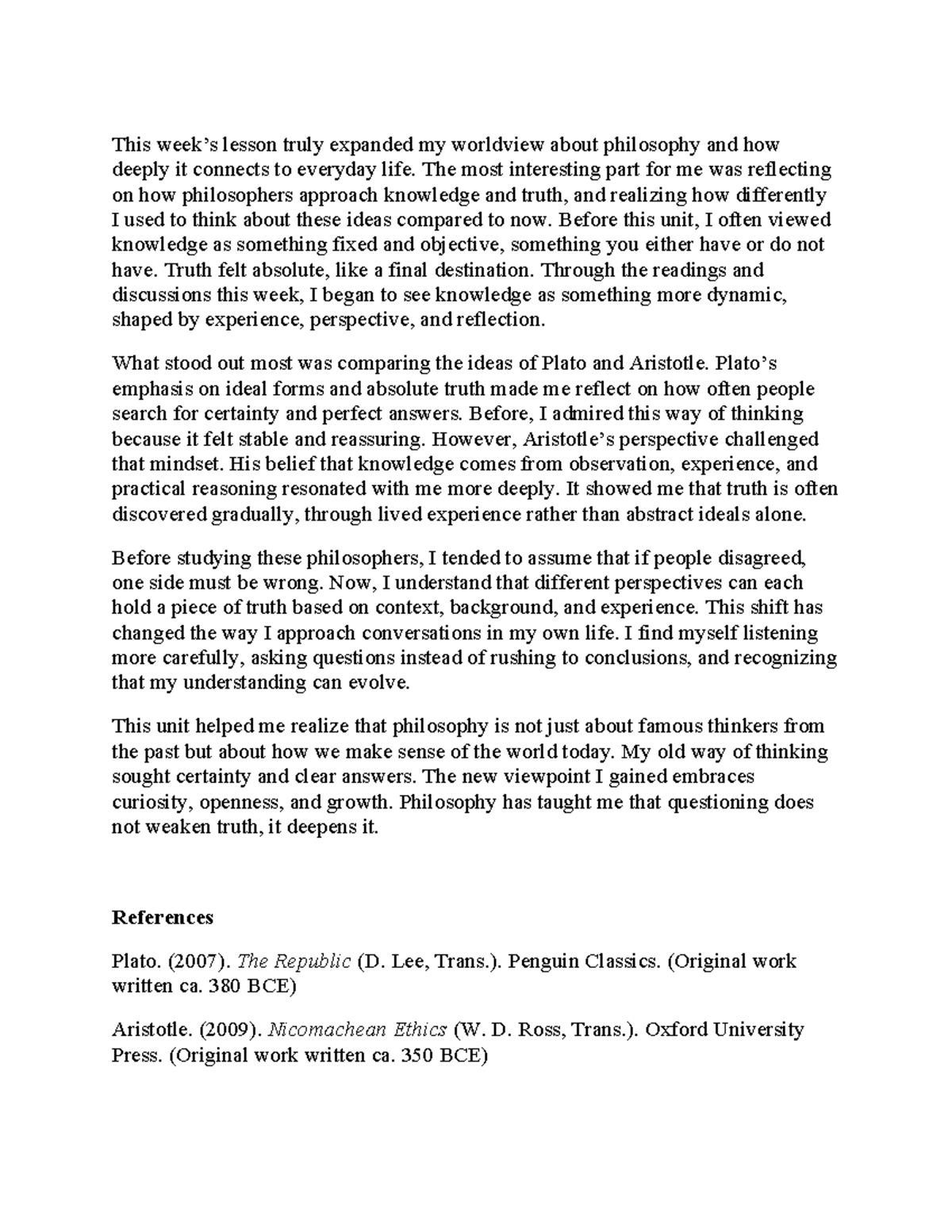 Philosophy Lesson Reflection: Expanding Worldviews on Knowledge and ...