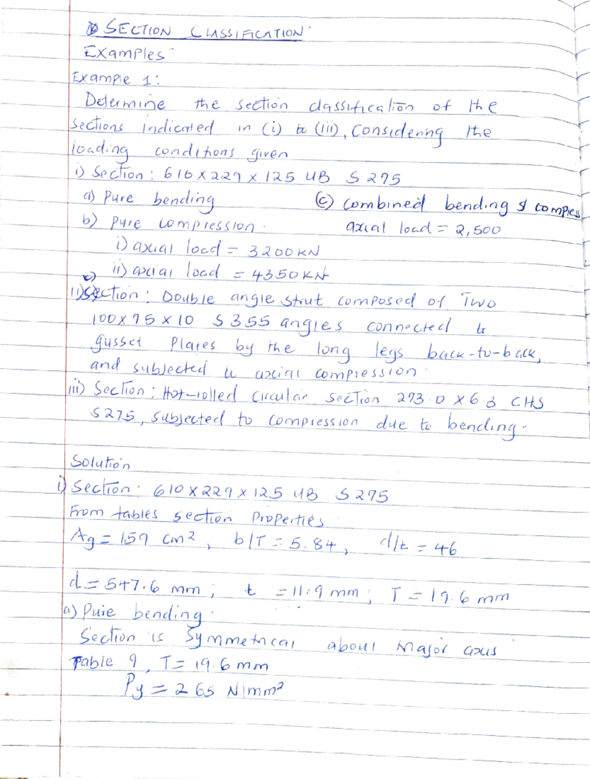 Structural design examples for section classification in SECON 101 ...