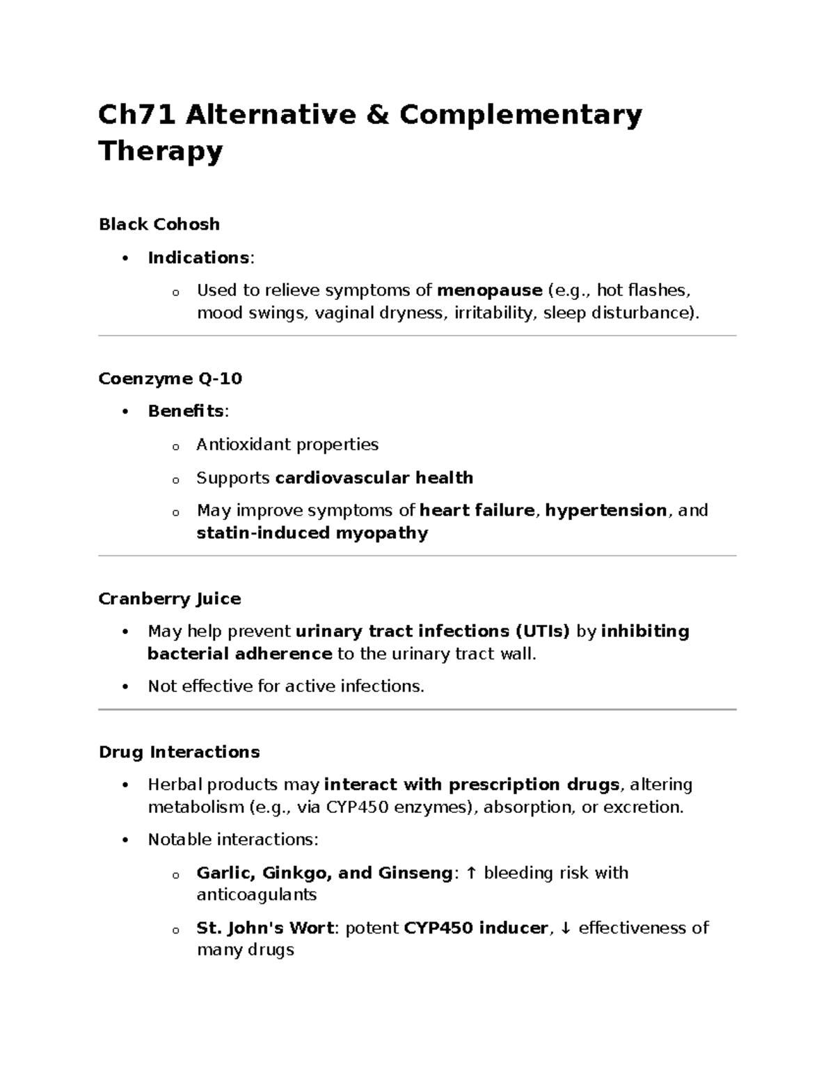 CH71 Specifics Sheet: Alternative Complementary Therapies - Studocu