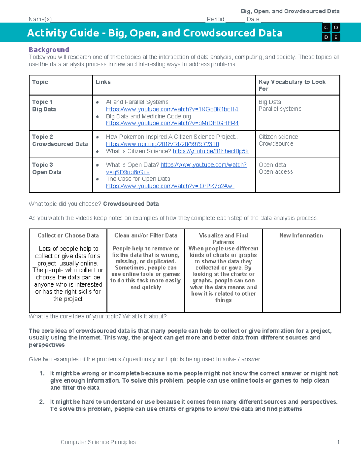 Lesson 5 Activity Guide - Exploring Big, Open, and Crowdsourced Data - Studocu