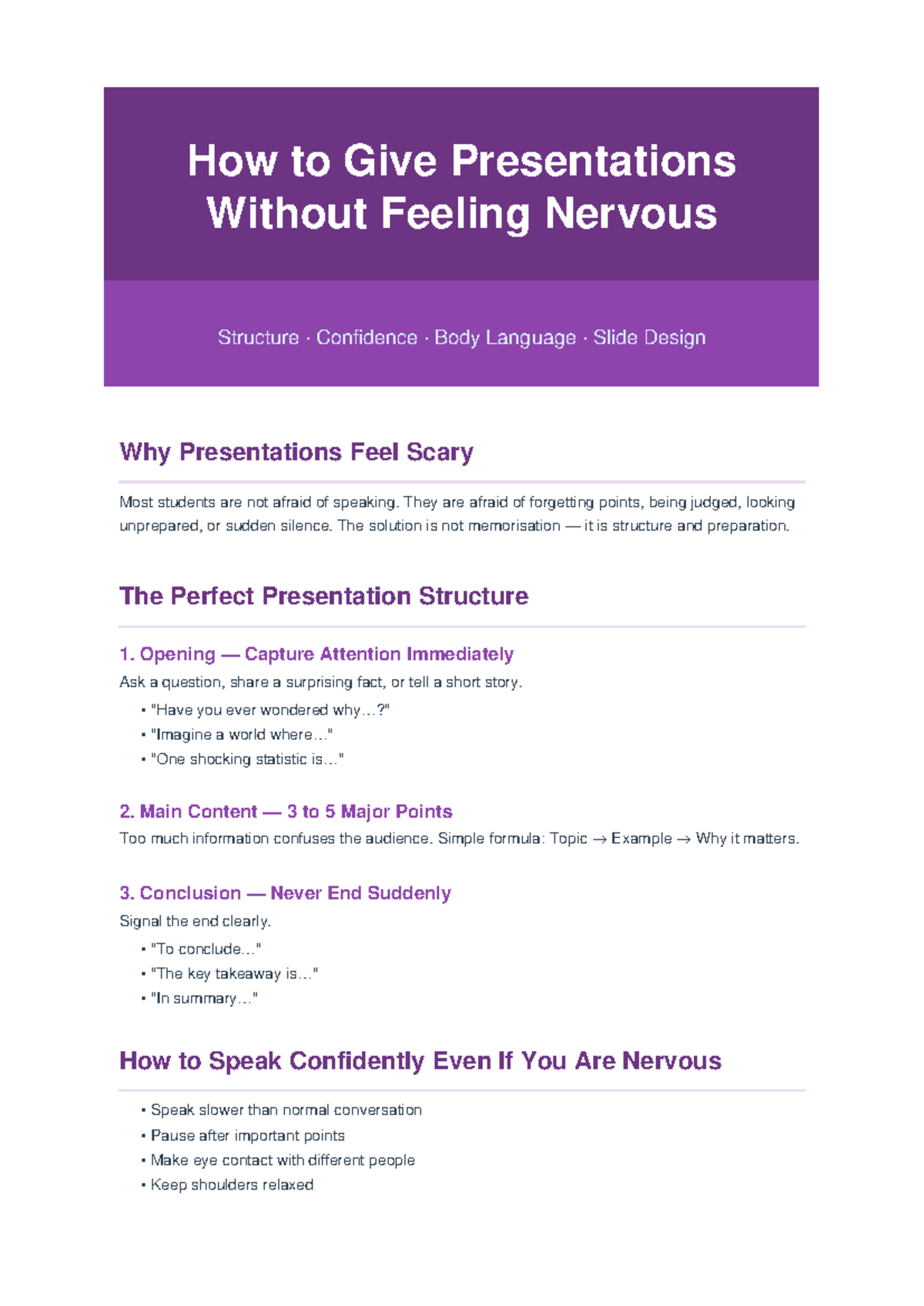 03 Presentations Without Nervousness: Tips for Confident Delivery - Studocu