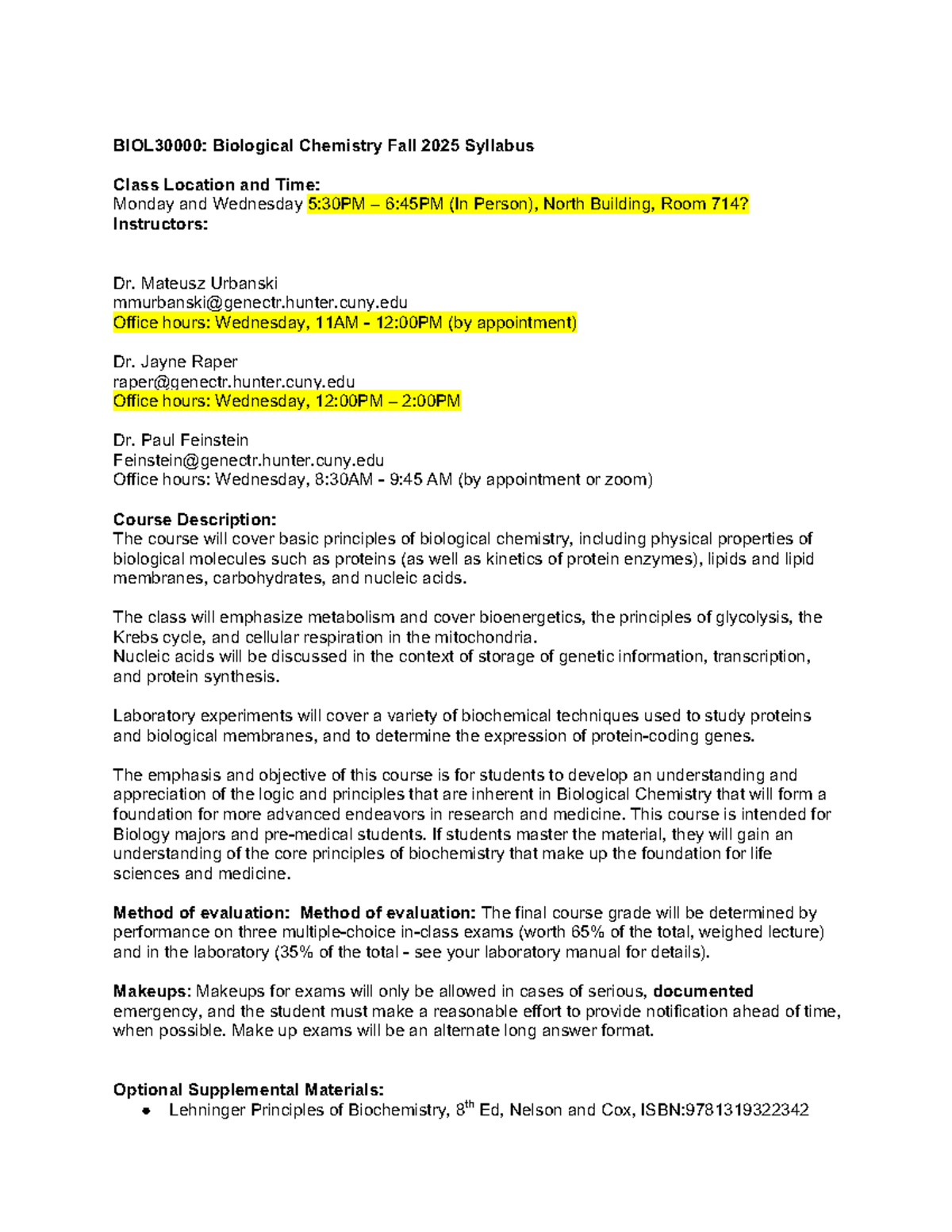 BIOL 300 Fall 2025 Syllabus: Biological Chemistry Overview - Studocu