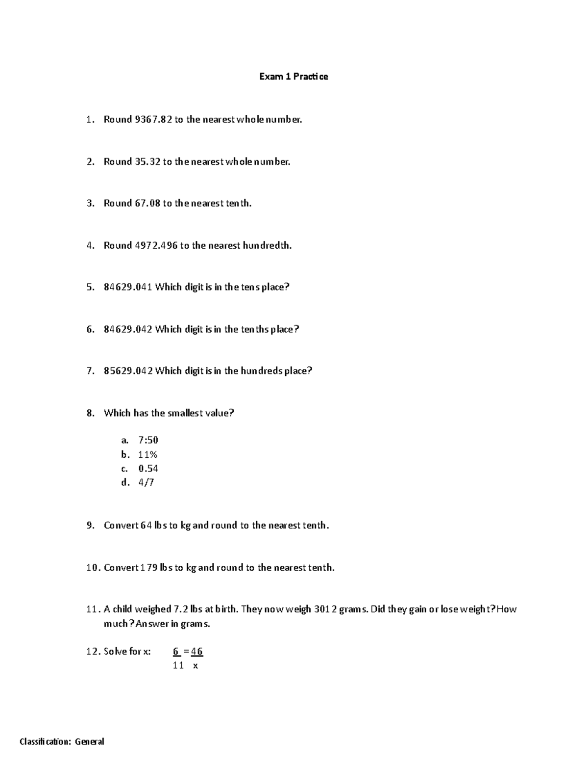 Exam 1 Practice: Rounding, Conversions, and Dosage Calculations - Studocu