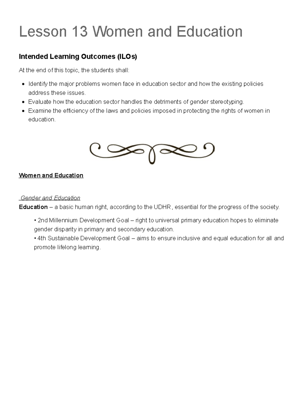 Lesson 13: Women and Education in GEE 001B - Gender & Society - Studocu