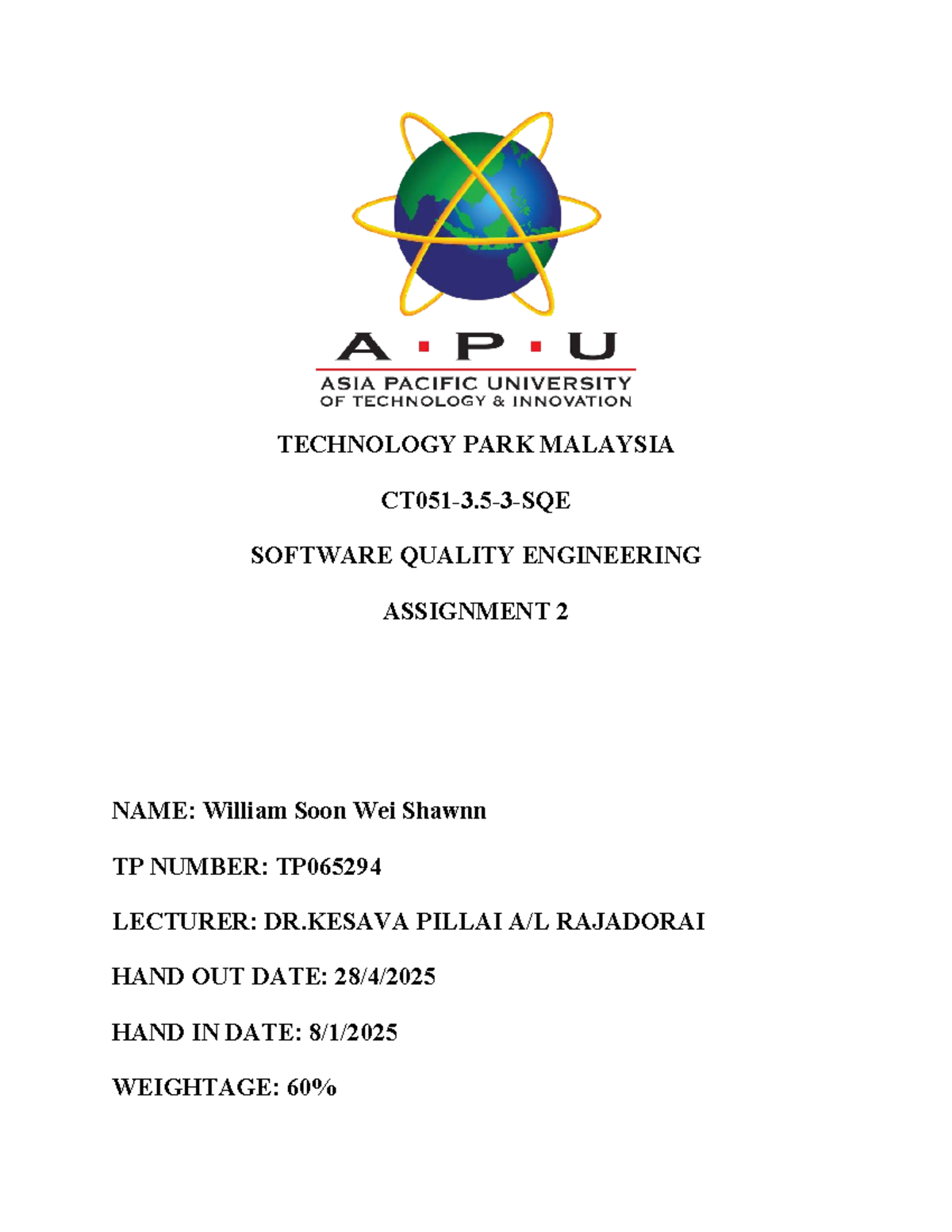 Sqe Assignment 2 Software Quality Engineering Analysis Tp065294