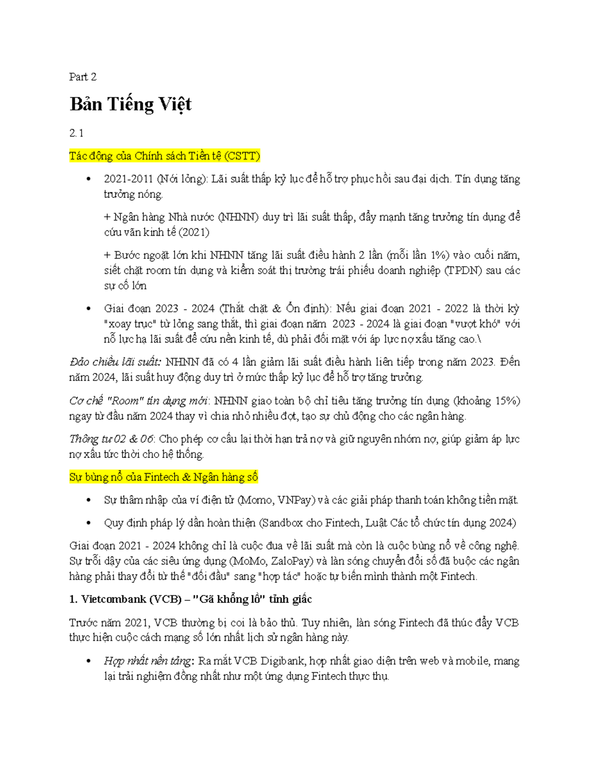 2.1 CSTT và Sự Bùng Nổ Fintech: Tác Động và Chiến Lược Ngân Hàng - Studocu