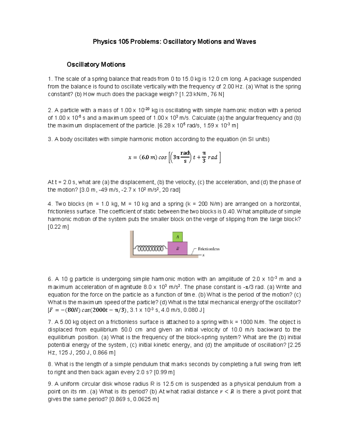 **Physics 105 Final Exam: Oscillations and Waves Problems** - Studocu
