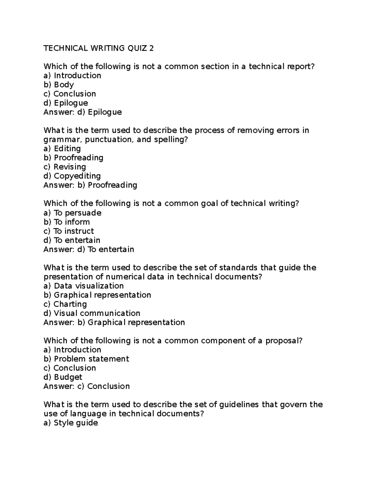 Technical Writing QUIZ 2: Key Concepts and Definitions - Studocu