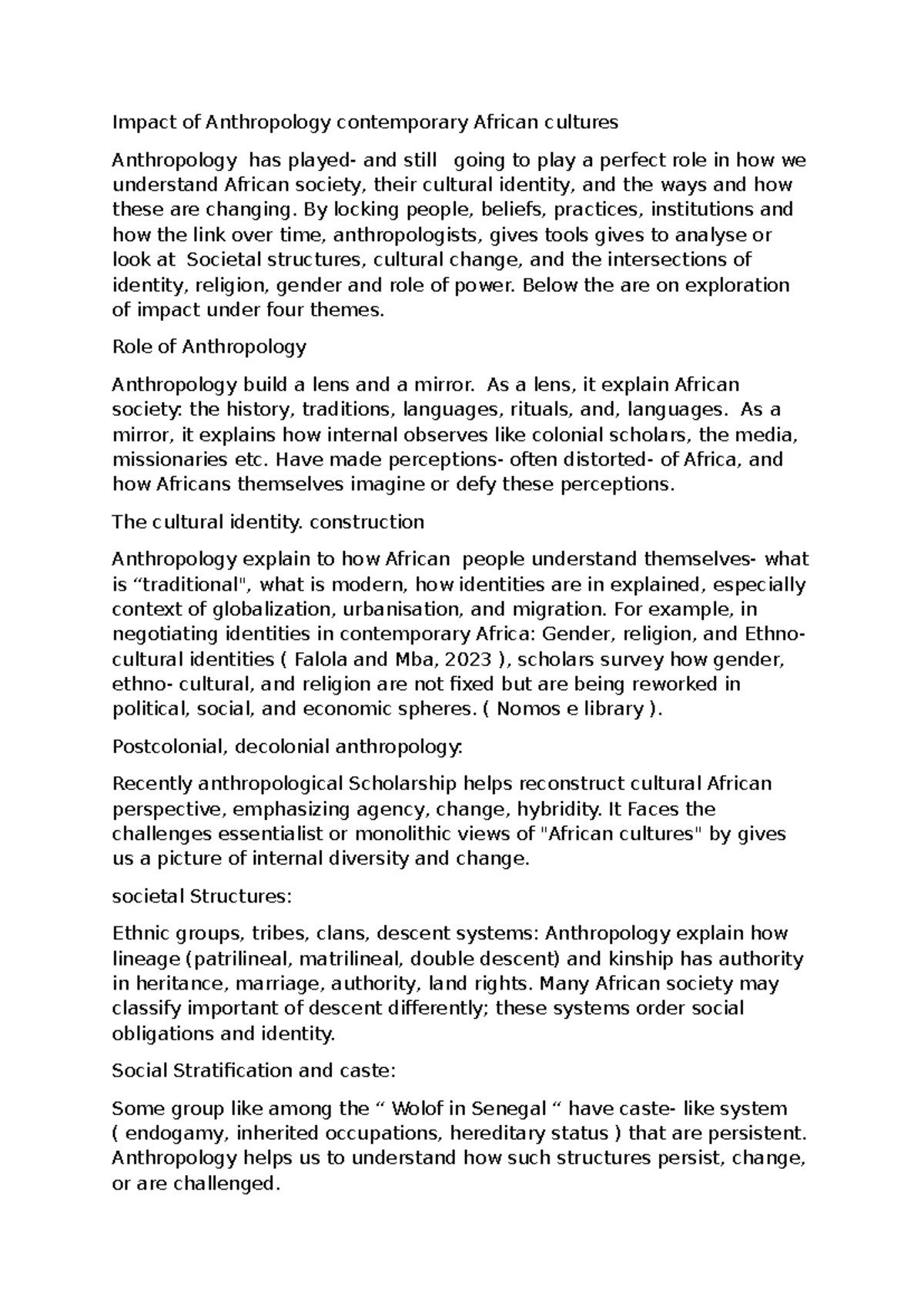 Impact of Anthropology on Contemporary African Cultures (ANTH 4) - Studocu