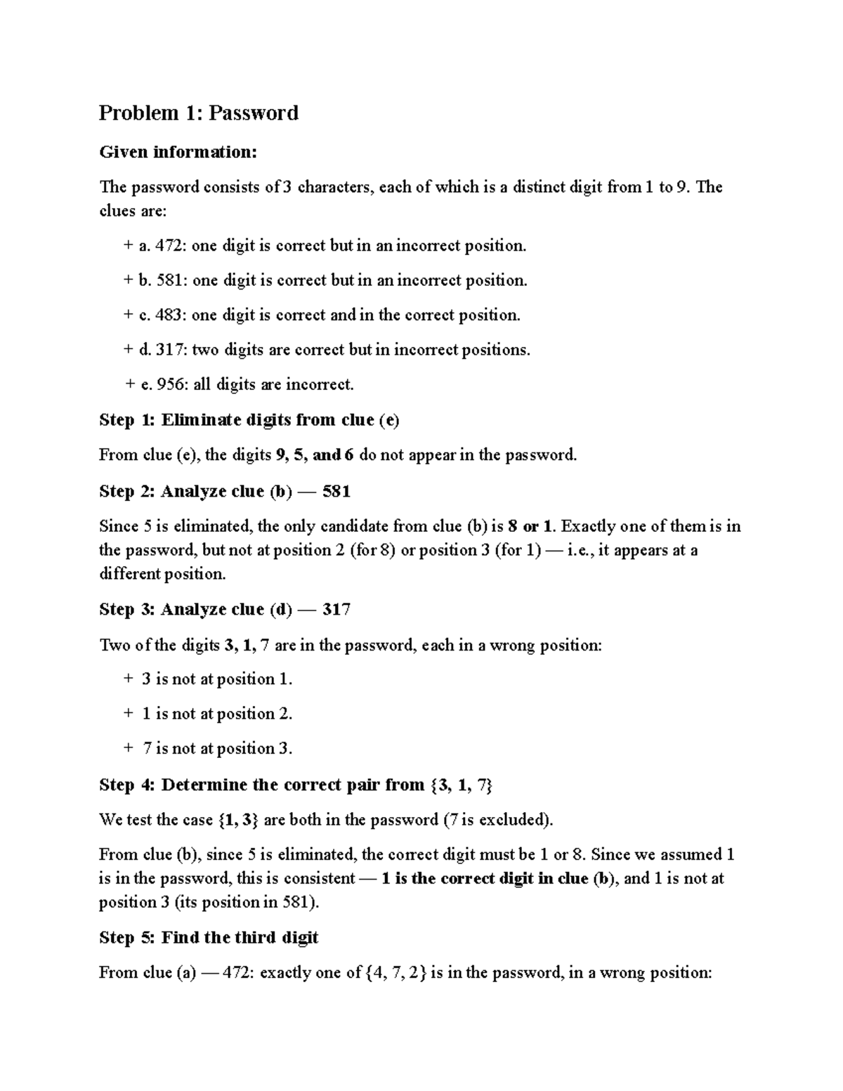 1234CTRR - Password Problem Solving Steps and Analysis - Studocu