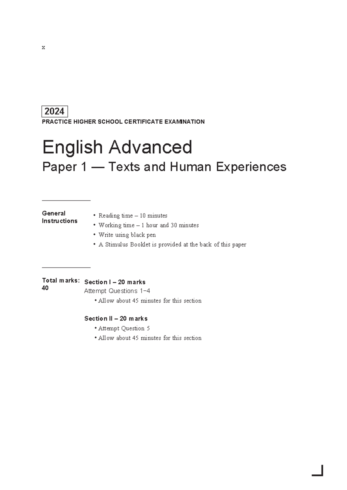 2024 HSC English Adv Paper 1: Texts & Human Experiences Practice Exam ...
