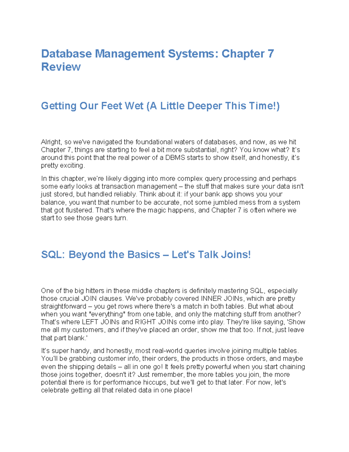 DBMS 101: Chapter 7 Review - Query Processing & Transactions - Studocu