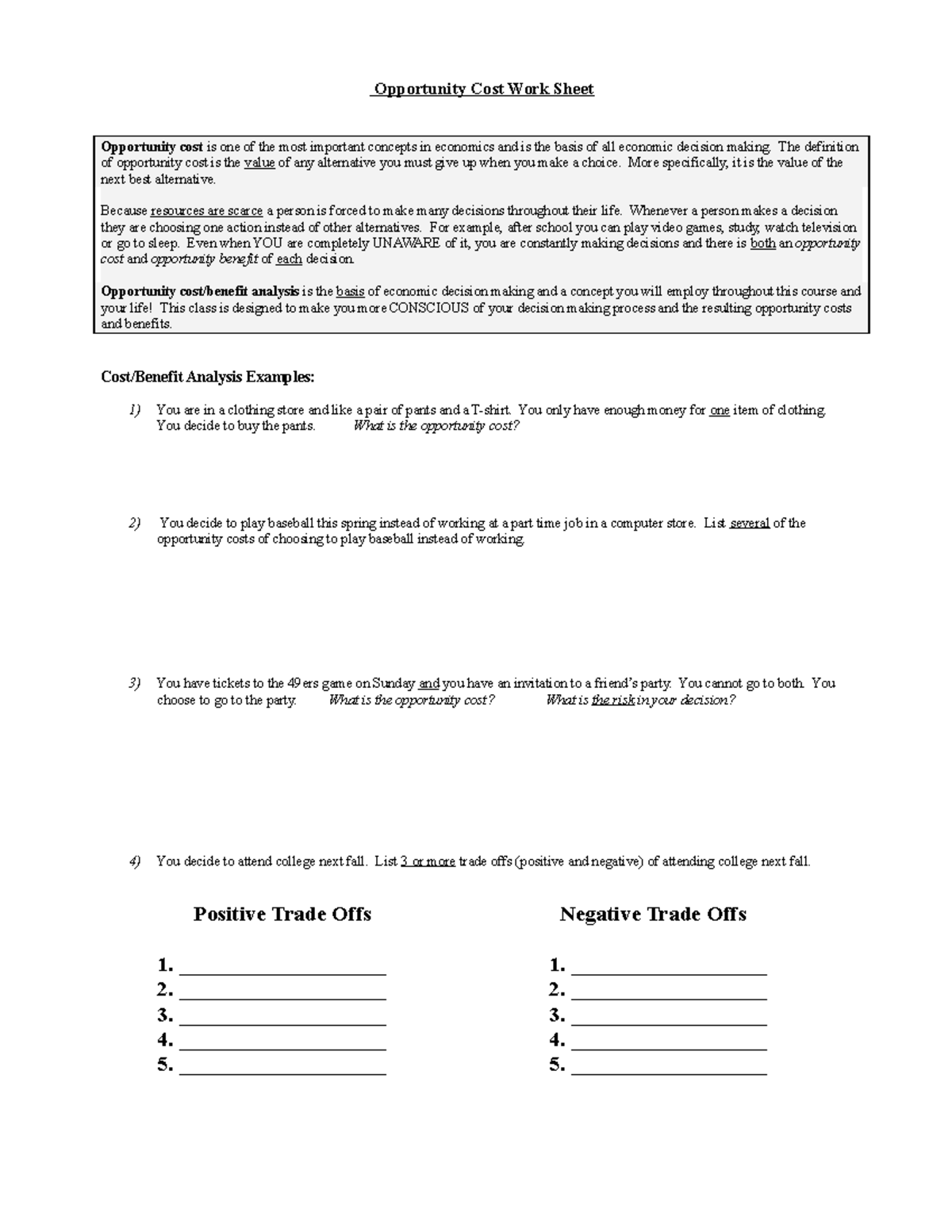 External Opportunity COST Worksheet - Opportunity Cost Work Sheet ...