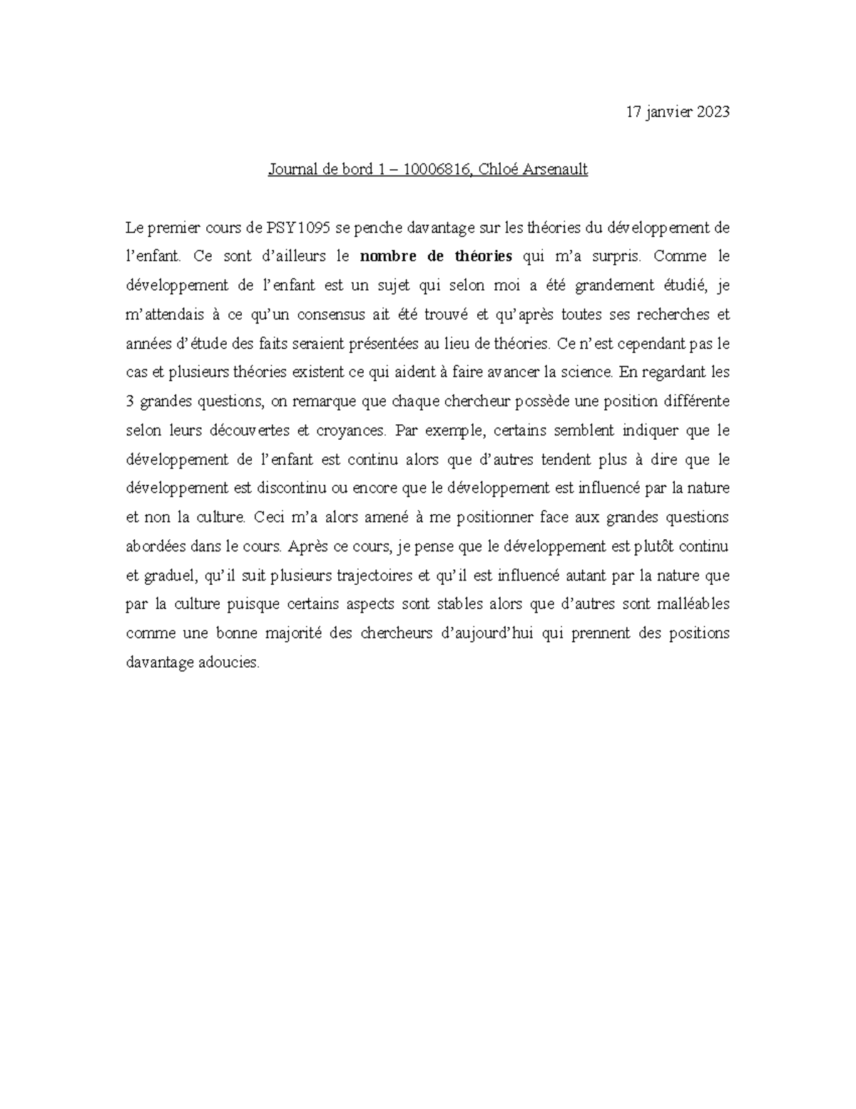 JBD - Journal de bord 1 à 4 pour PSY1095: Réflexions sur le ...