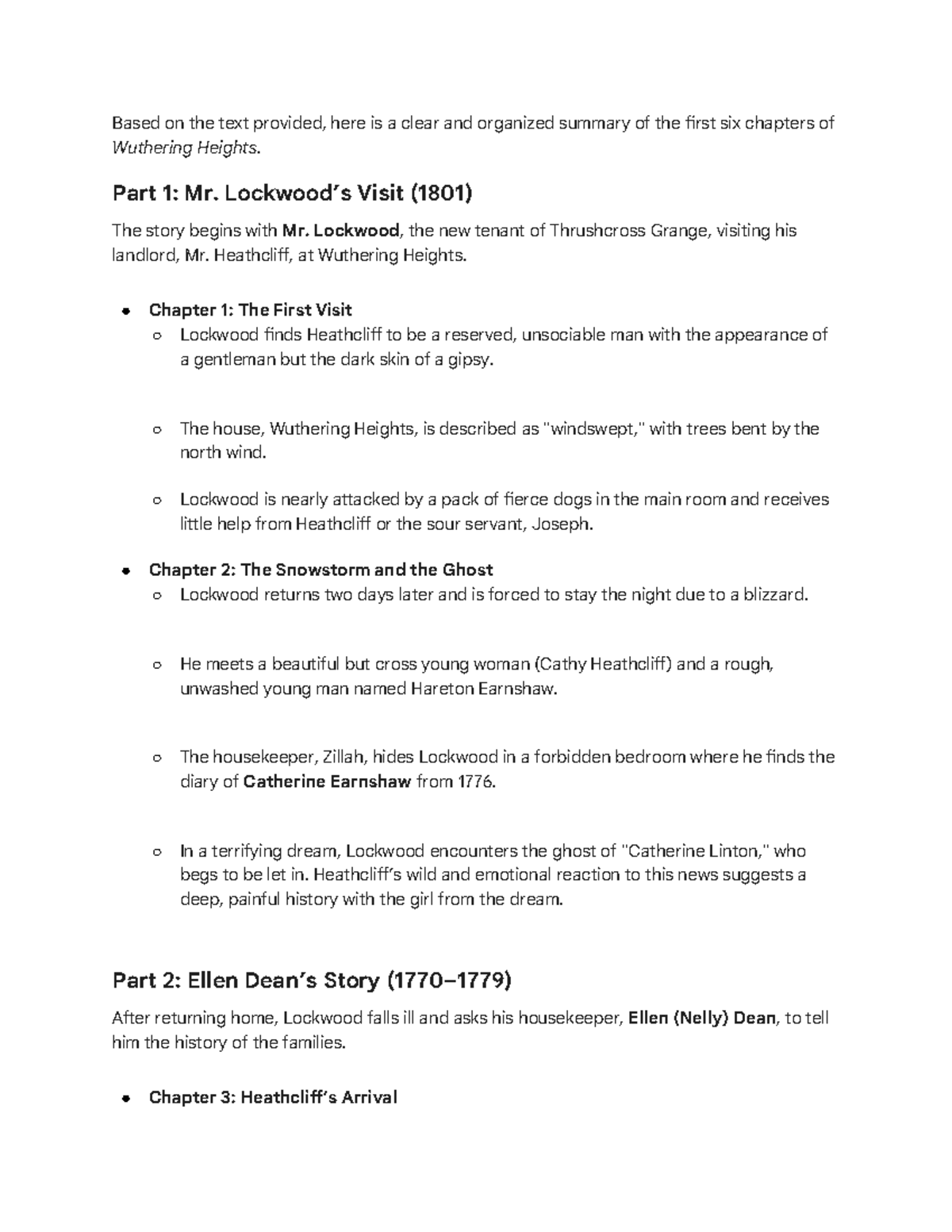 Wuthering Heights Summary: Chapters 1-6 Overview - Studocu