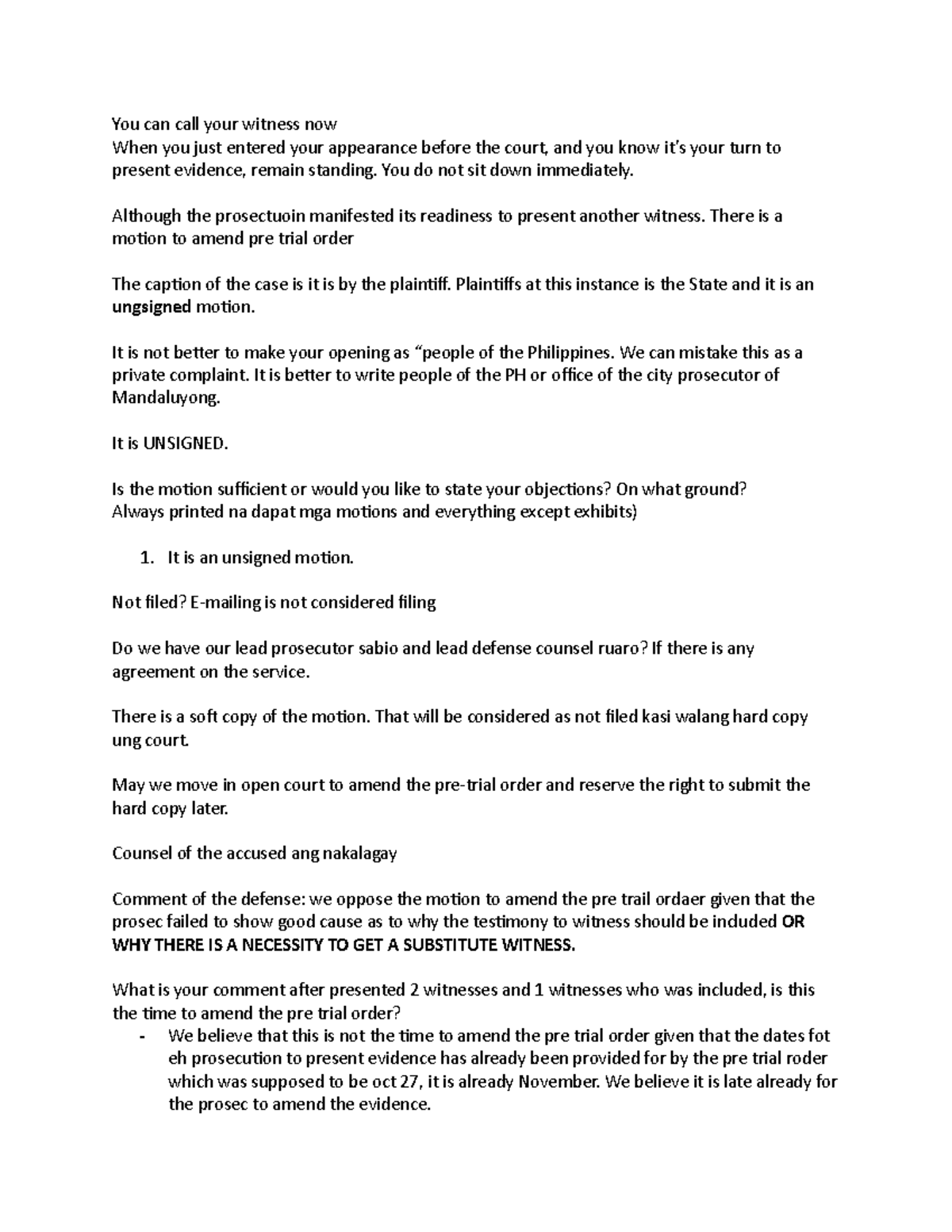 PRACTICE COURT Notes - Nov 7 Case Proceedings and Rulings - Studocu