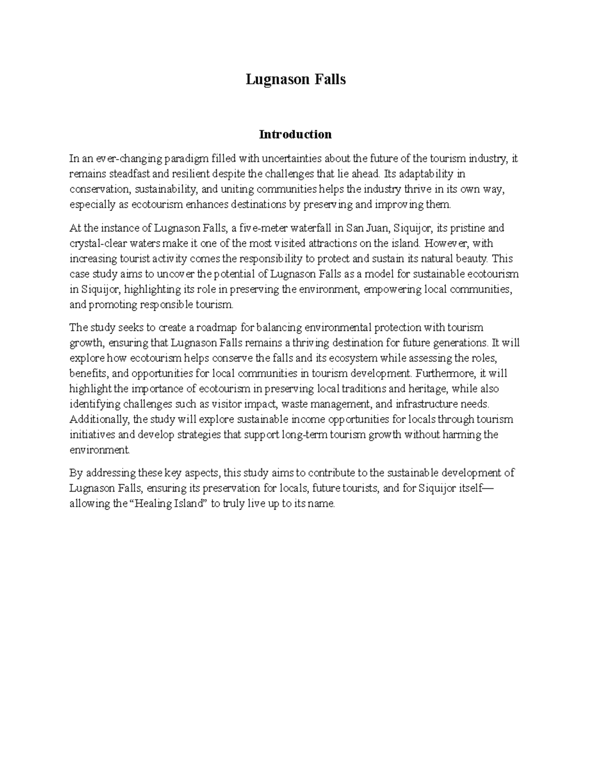 Lugnason Falls case study draft - Lugnason Falls Introduction In an ...