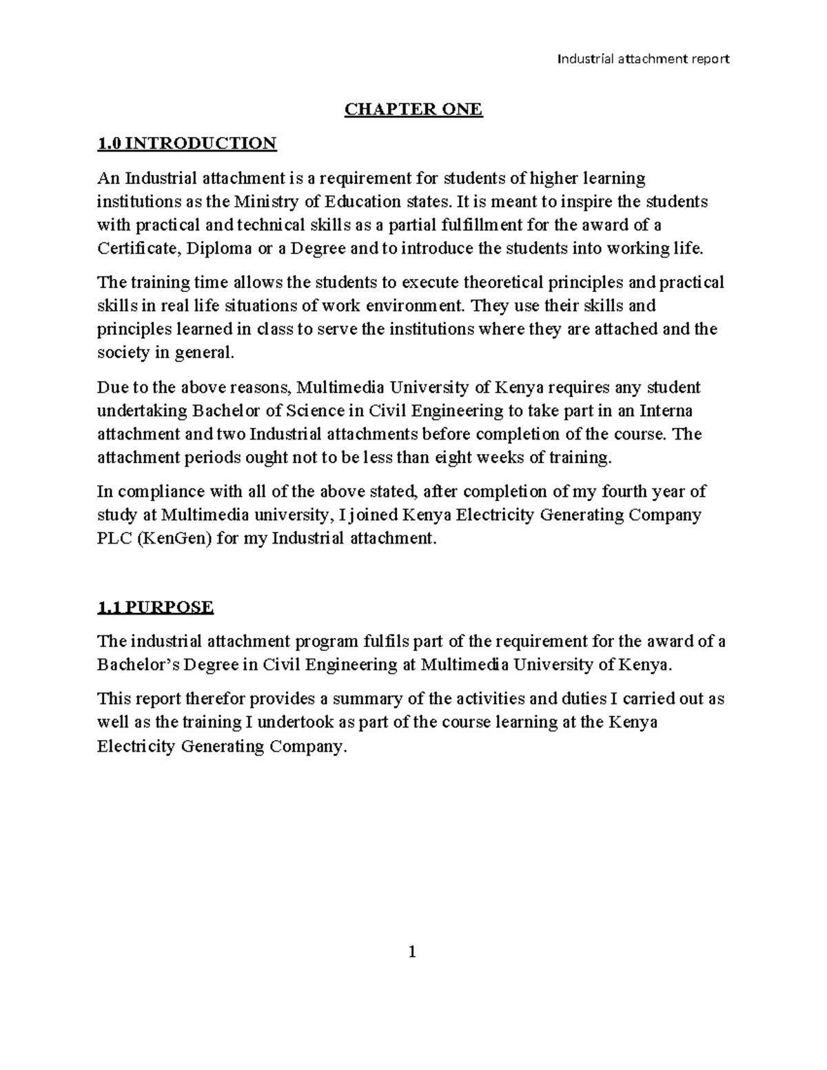 Industrial Attachment Report for BSc in Civil Engineering - Studocu