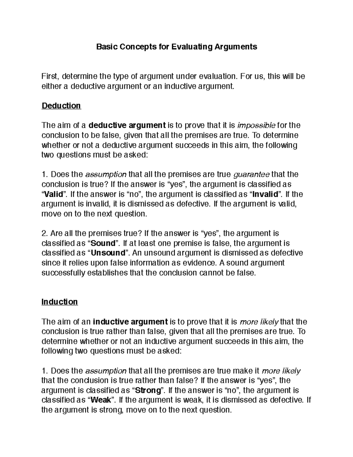 Evaluating Arguments: Deductive & Inductive Reasoning Techniques - Studocu