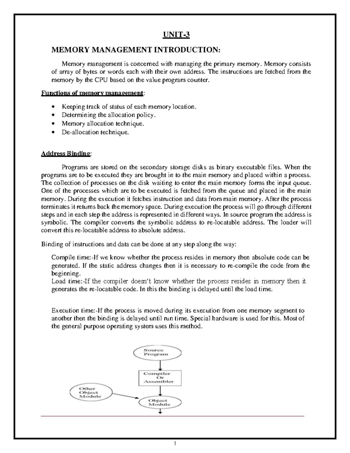 OS-UNIT-III - os is operation system - UNIT- 3 MEMORY MANAGEMENT ...