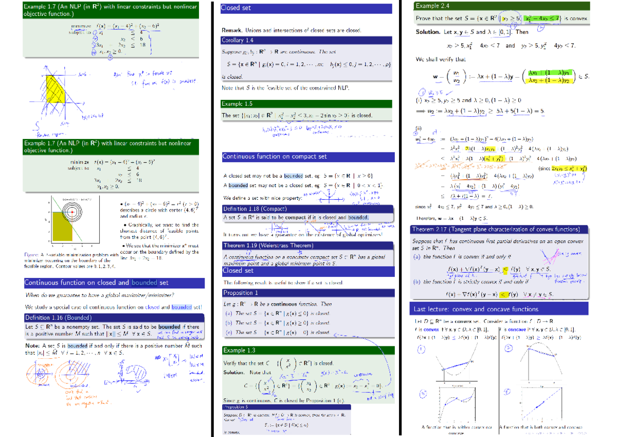 DSA3102 Midterm Cheatsheet: Convex Sets & Nonlinear Objective Functions - Studocu