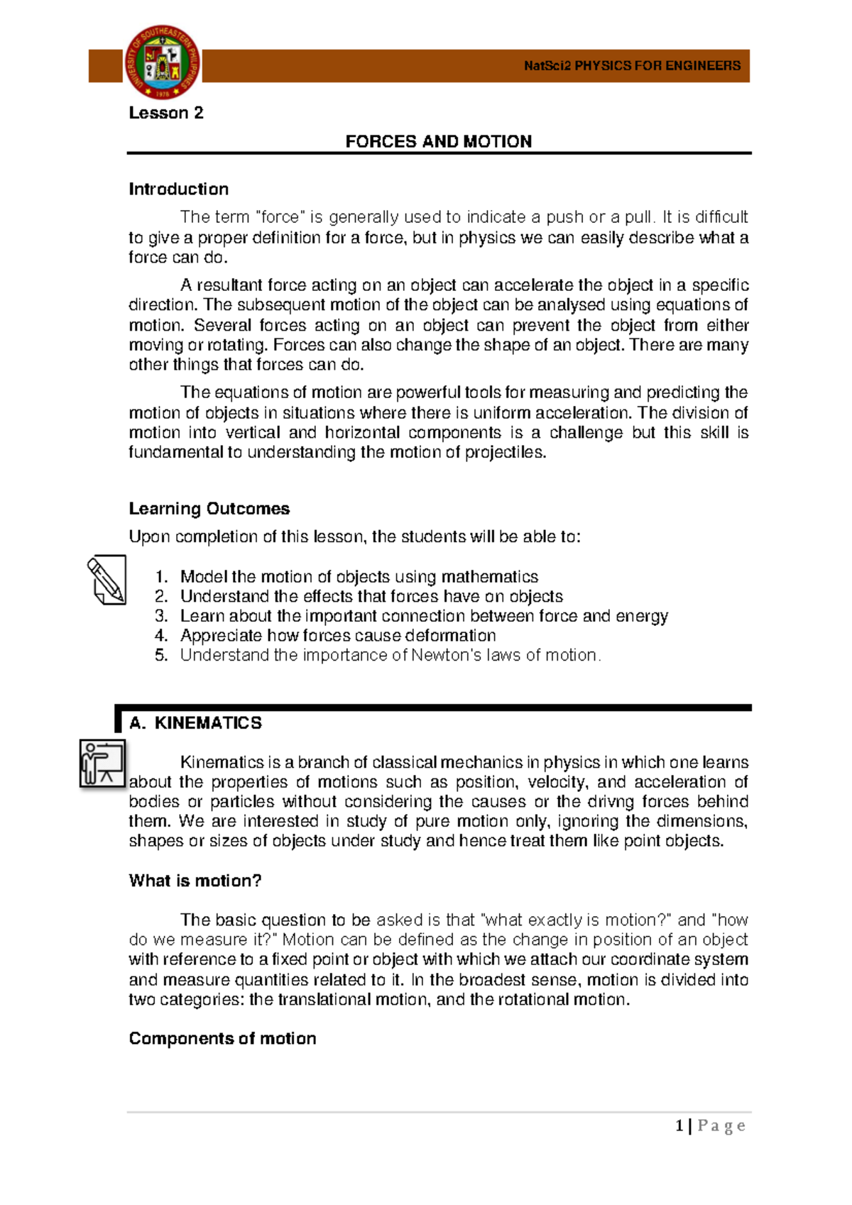 Module 1 - Lesson 2: Forces & Motion in Physics for Engineers 553BB04D ...