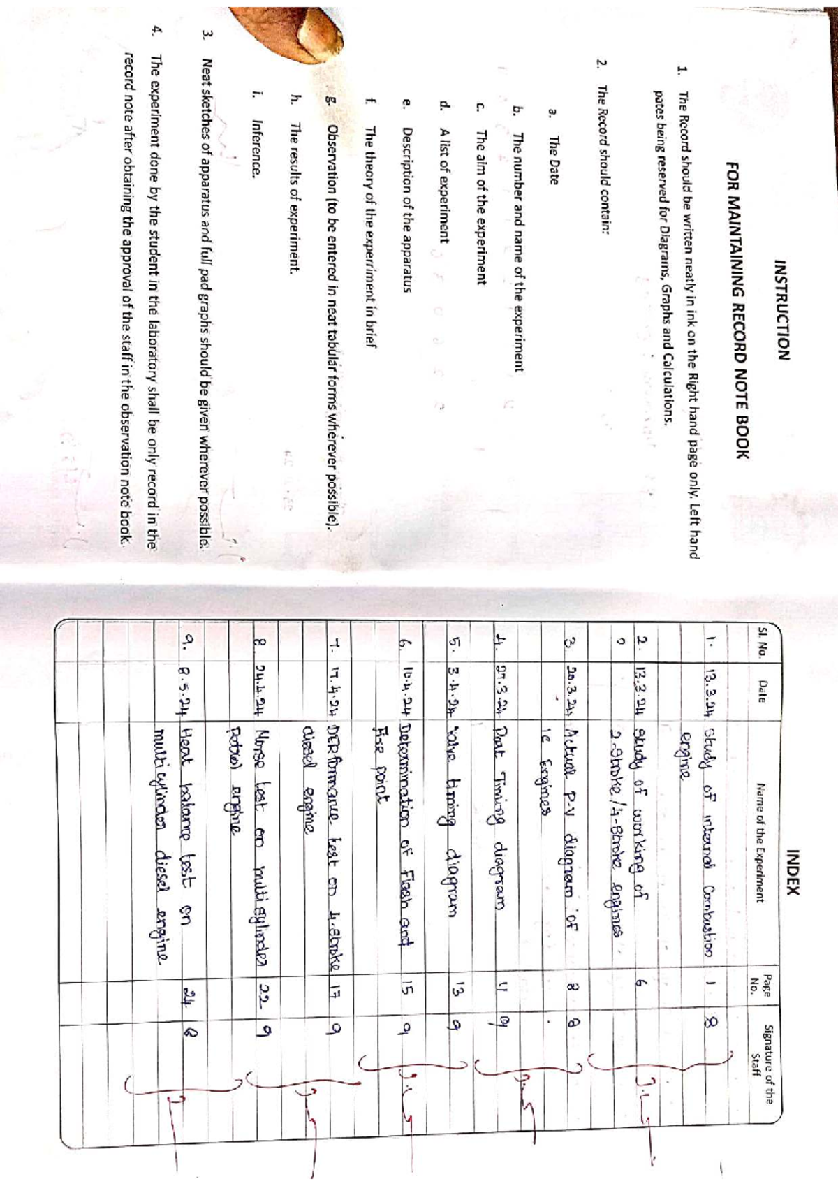 ME3451 Thermal Engineering Lab Record: Experiments on IC Engines - Studocu
