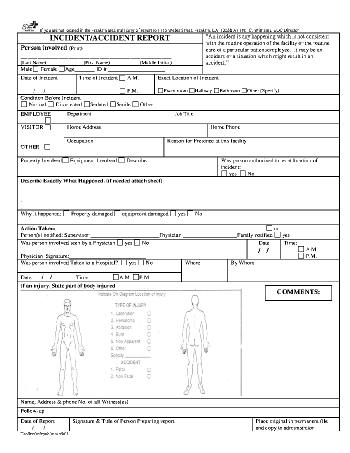 Incident Report Form for Facility Events and Accidents - Studocu