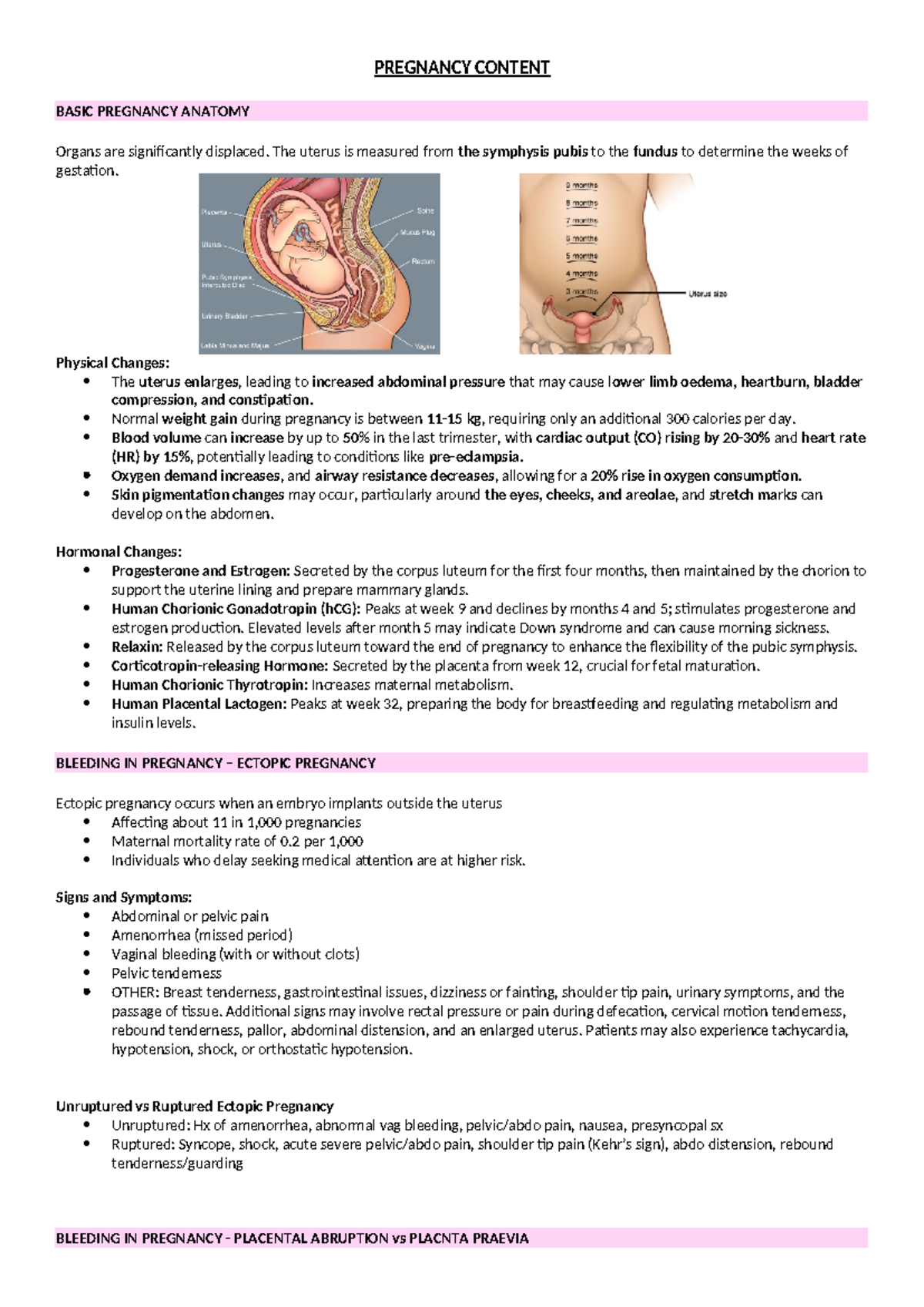 348 PREGNANCY EXAM NOTES: ANATOMY, COMPLICATIONS & MANAGEMENT - Studocu