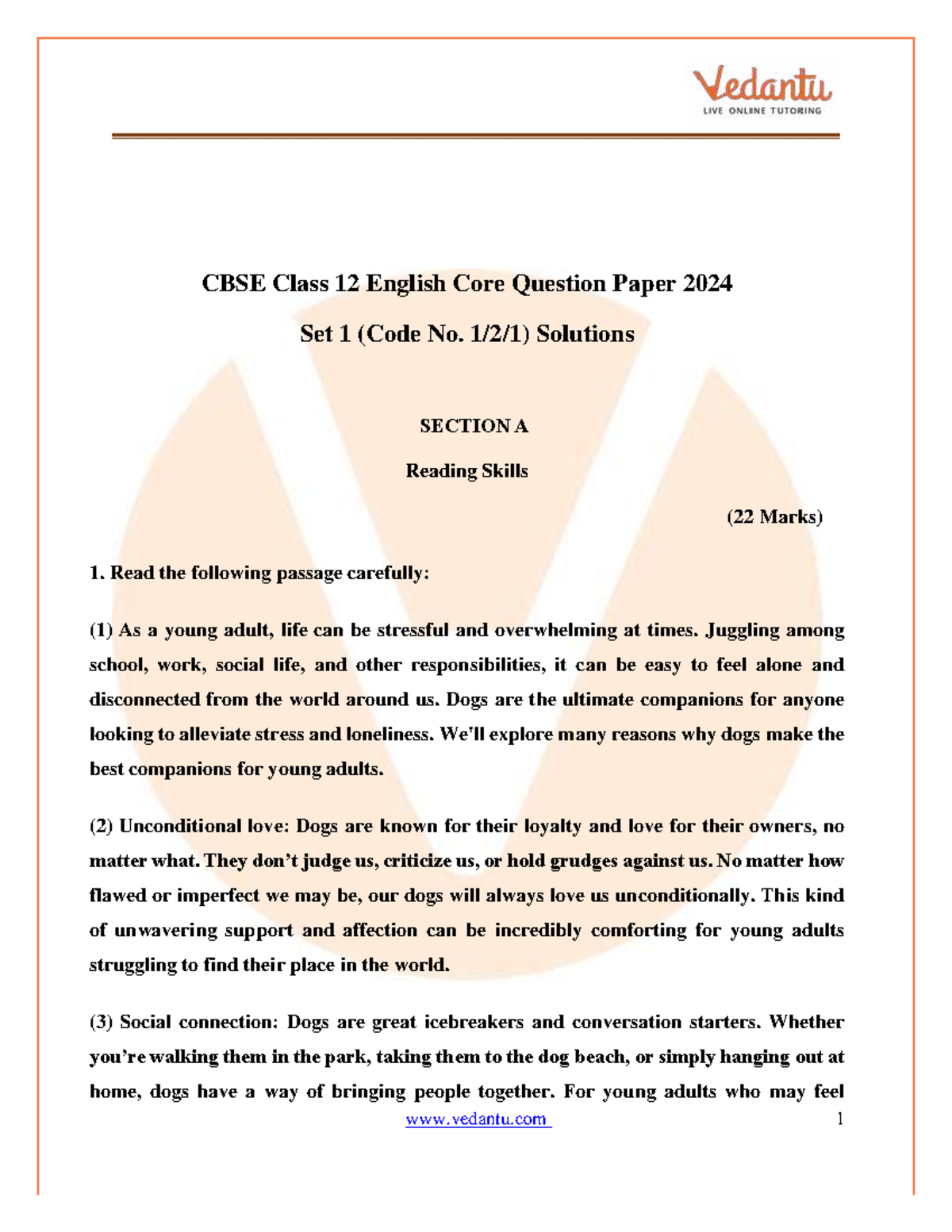 CBSE Class 12 English Core Question Paper 2024 Set 1 Analysis and ...